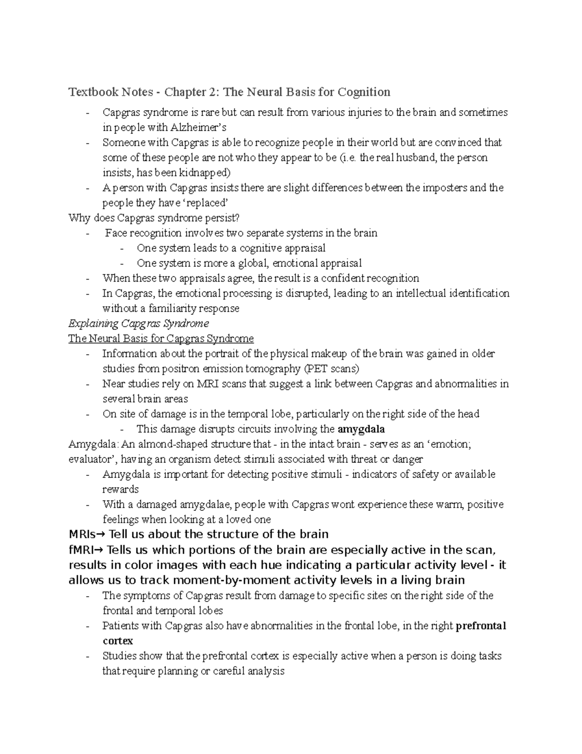 Textbook Notes Chapter 2 The Neural Basis for Cognition - Textbook ...