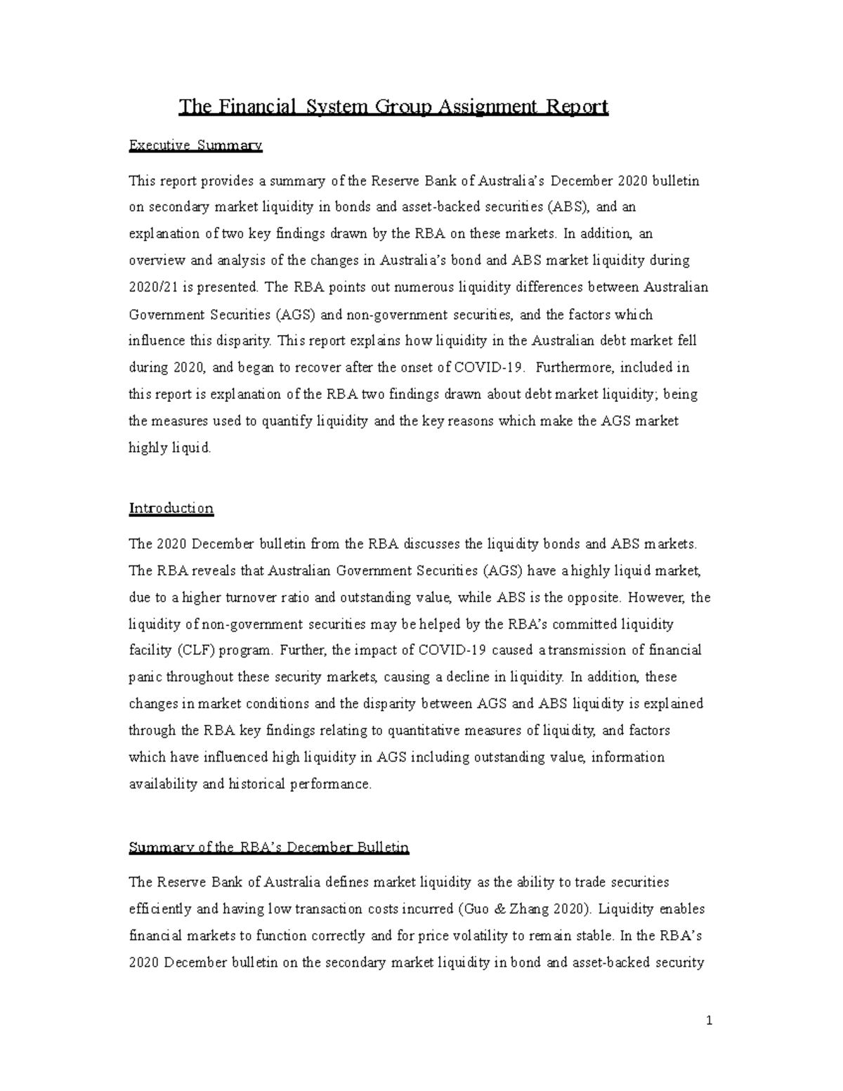 TFS Group Assignment Report - 1 The Fin ancia l Sy stem Group Assig ...