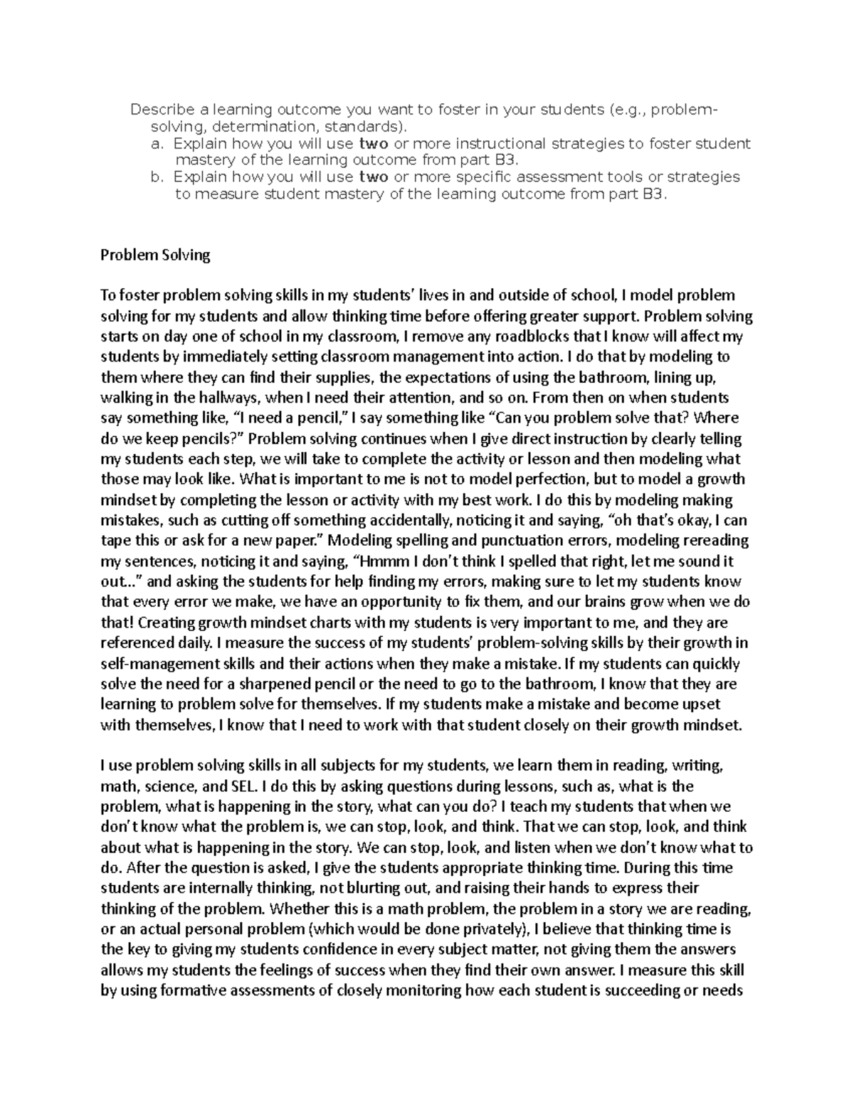 Practices and reflection - Describe a learning outcome you want to ...