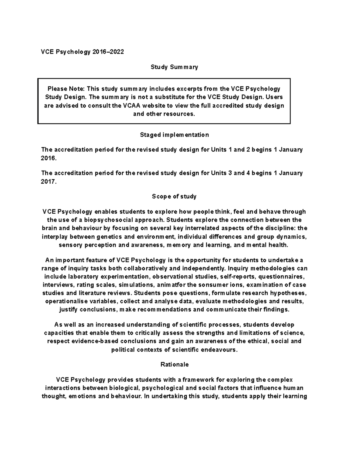 Dylan psych notes - VCE Psychology 2016– Study Summary Please Note ...