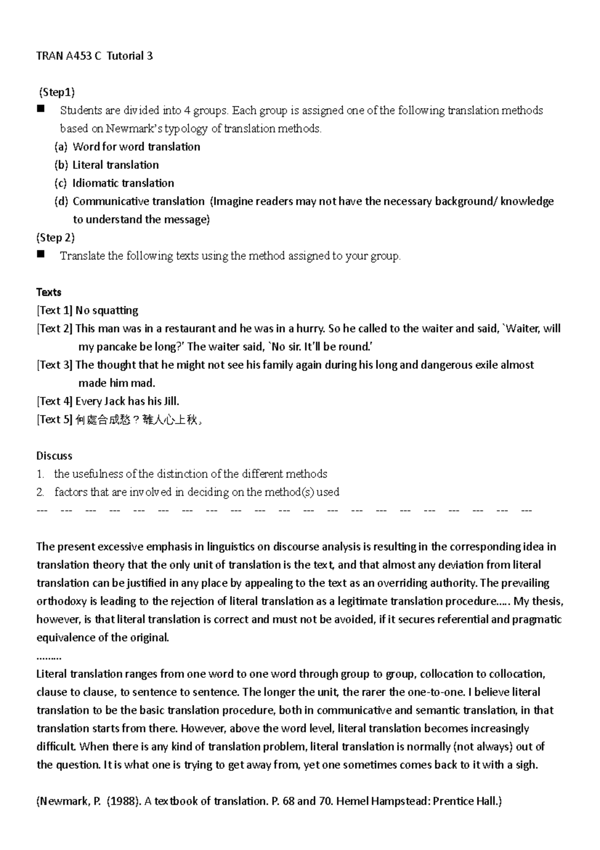 Tut 3 worksheet - practice - TRAN A453 C Tutorial 3 (Step1) Students ...