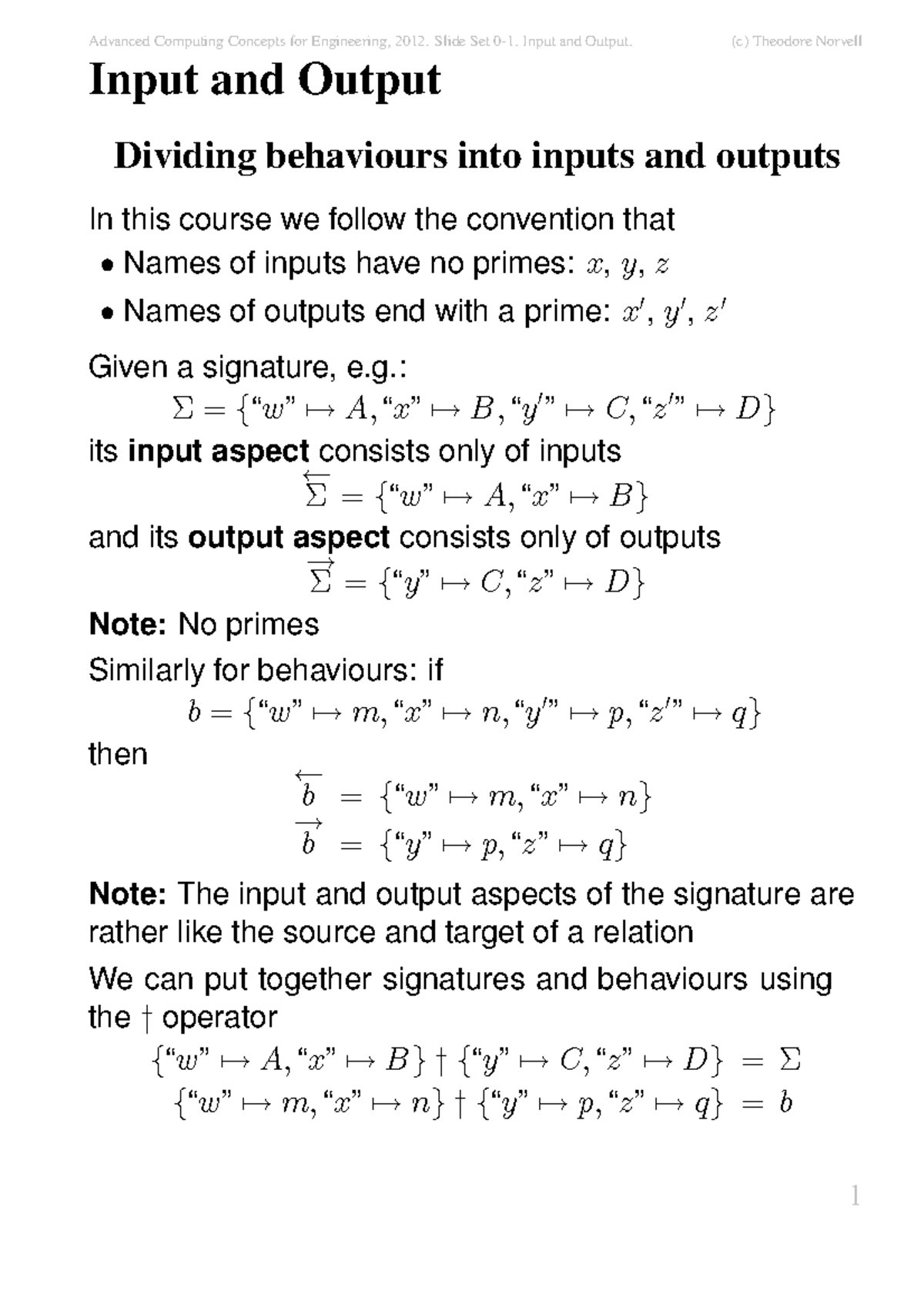 0-1 Input, output and implementability - Input and Output Dividing ...