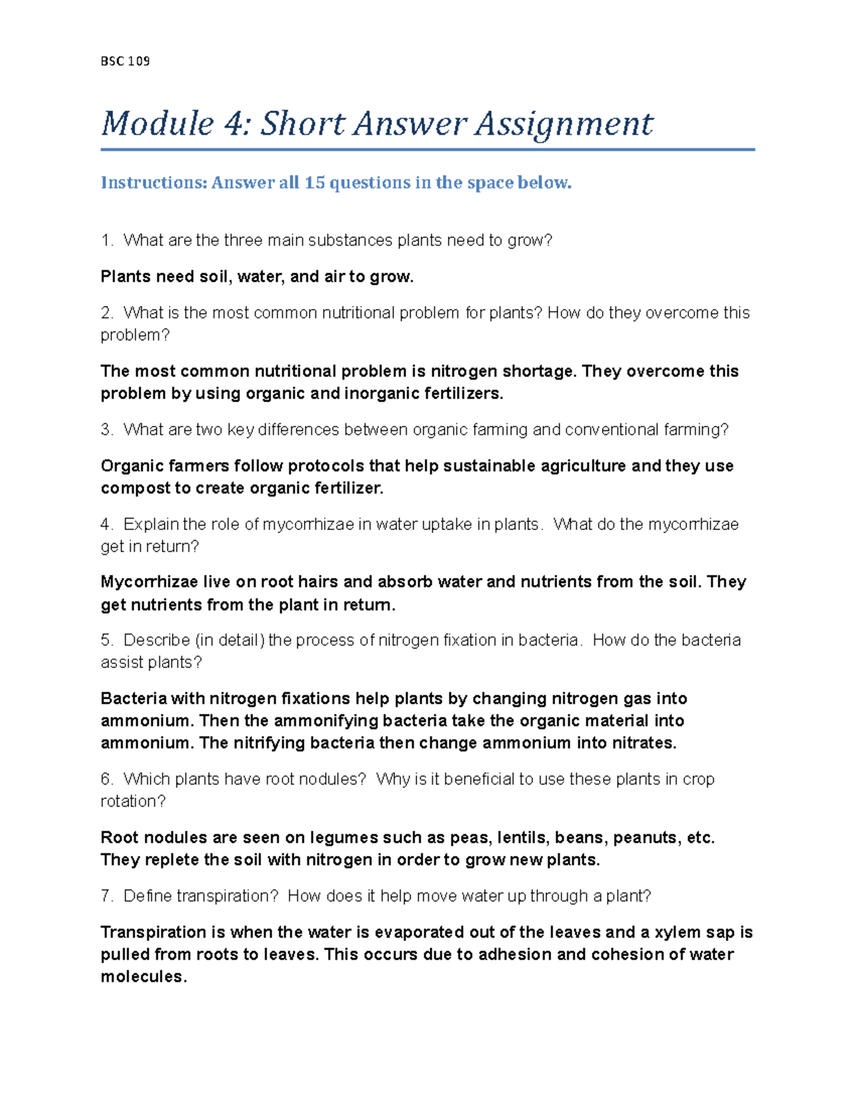 Module 4 Short Answer Assignment - BSC 109 Module 4: Short Answer ...