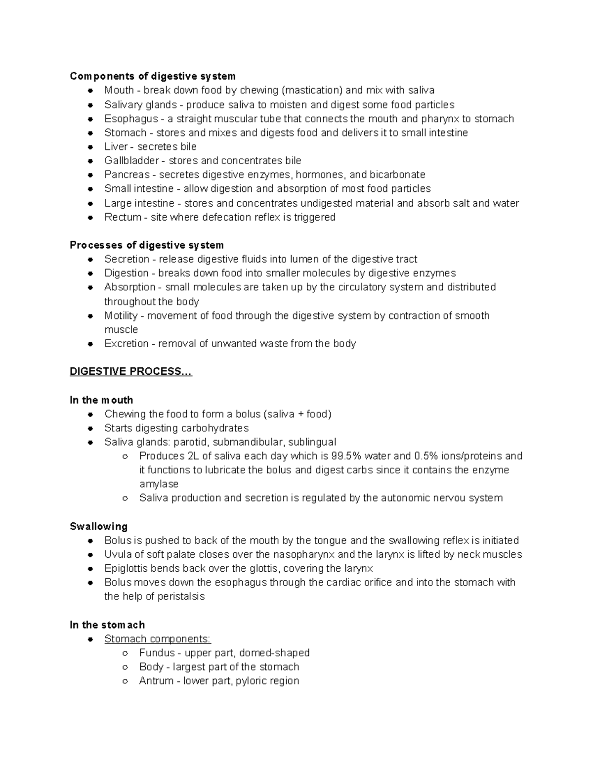 Module 15 - Digestive System - Components of digestive system Mouth ...