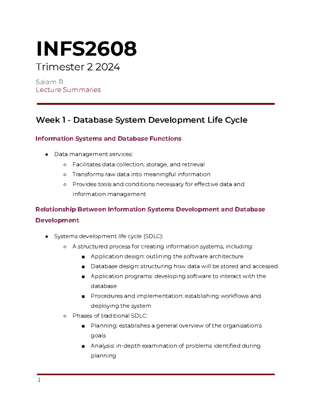 INFS2608 Lecture Summaries - INFS Trimester 2 2024 Salam Rajab Lecture ...