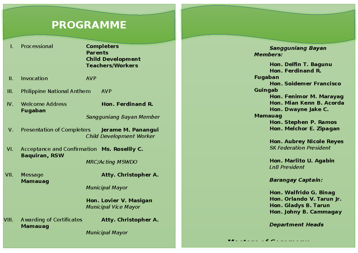 ECCD-Programme- Content - PROGRAMME I. Processional Completers Parents ...