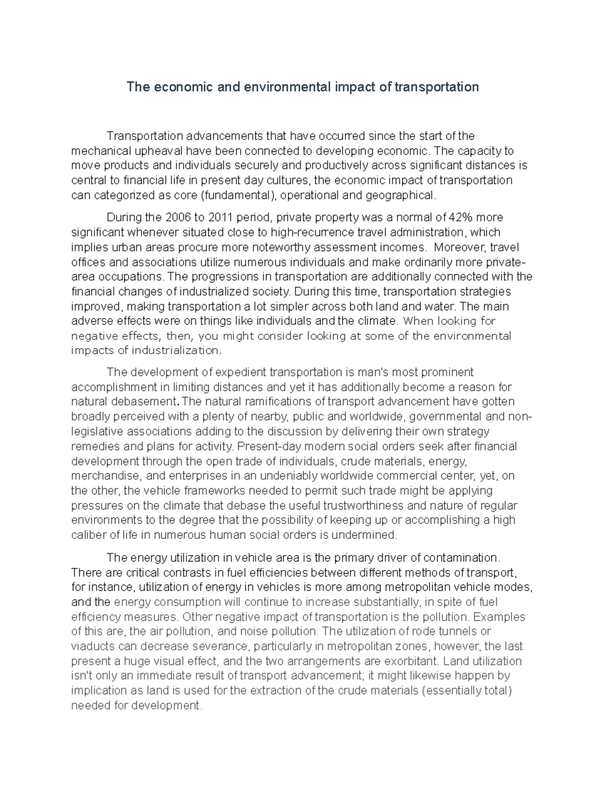 The economic and environmental impact of transportation - The economic ...