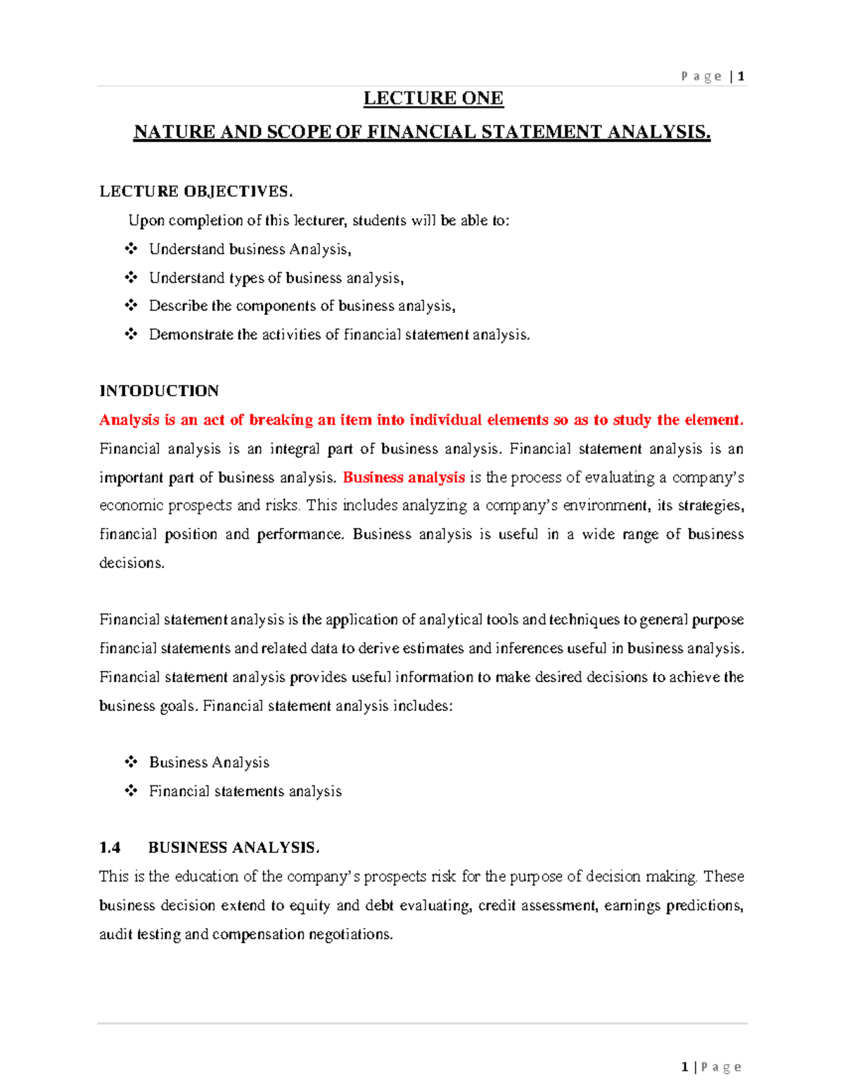 Financial statement analysis - LECTURE ONE NATURE AND SCOPE OF ...