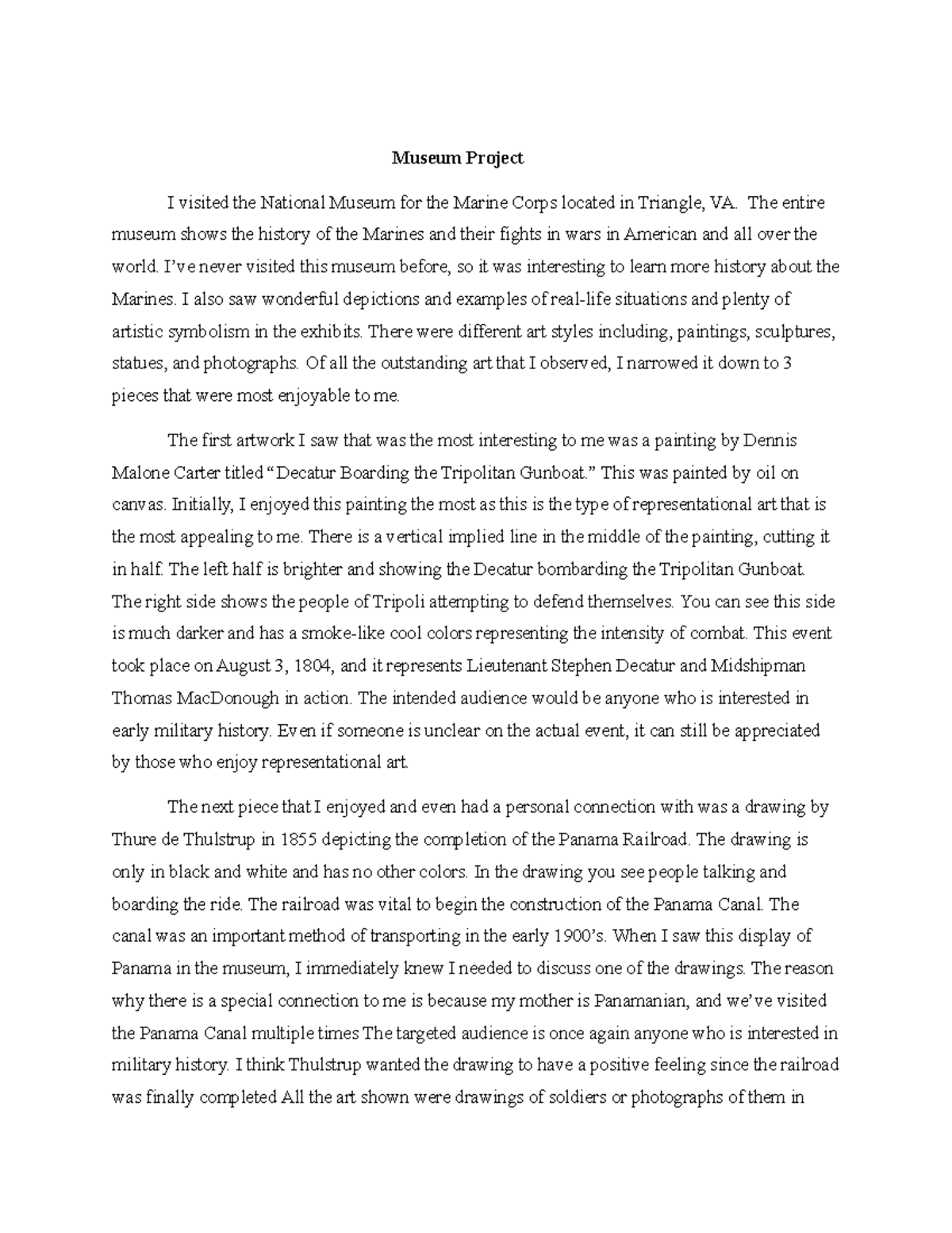 Art Museum Project MUSEUM PROJECT - Museum Project I visited the ...