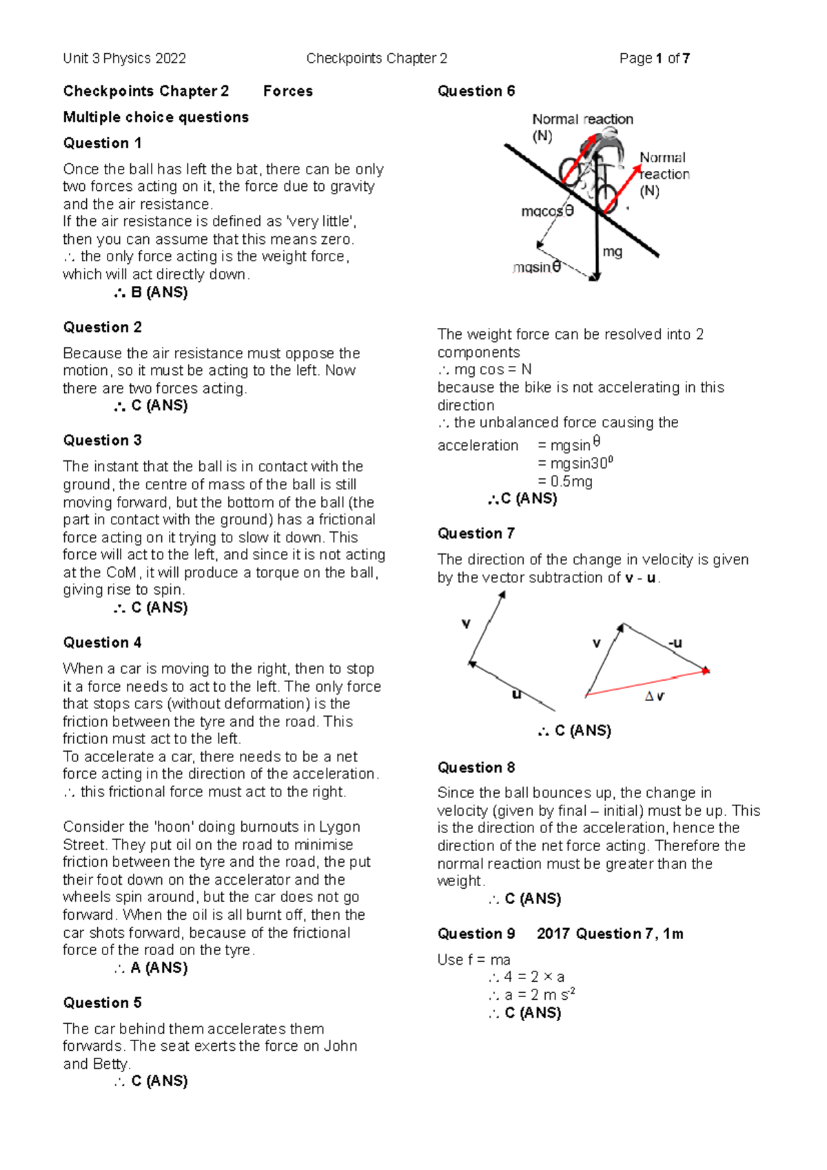 2 Checkpoints Forces solutions 2022 - Checkpoints Chapter 2 Forces ...