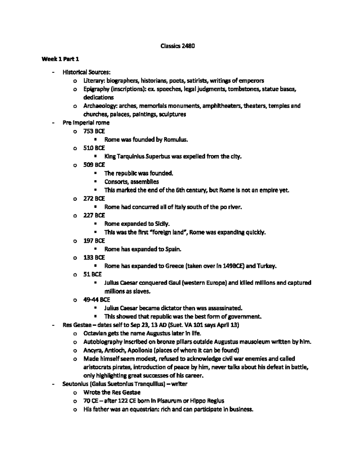 Classics 2480 Part 1 - CLASSICS 2480 - Studocu