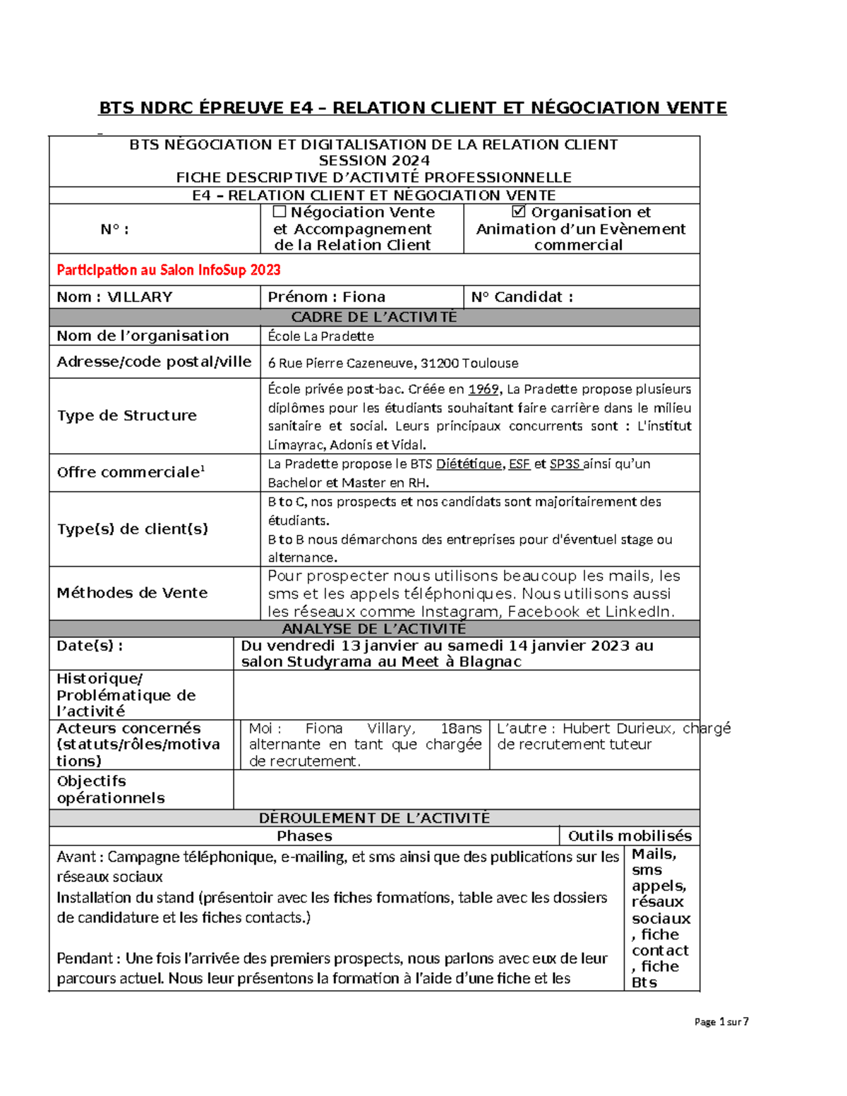 Fiches E4 - fiche e4 - DOC UMEN T D E TR A VA IL BTS NDRC ÉPREUVE E4 – RELATION CLIENT ET - Studocu