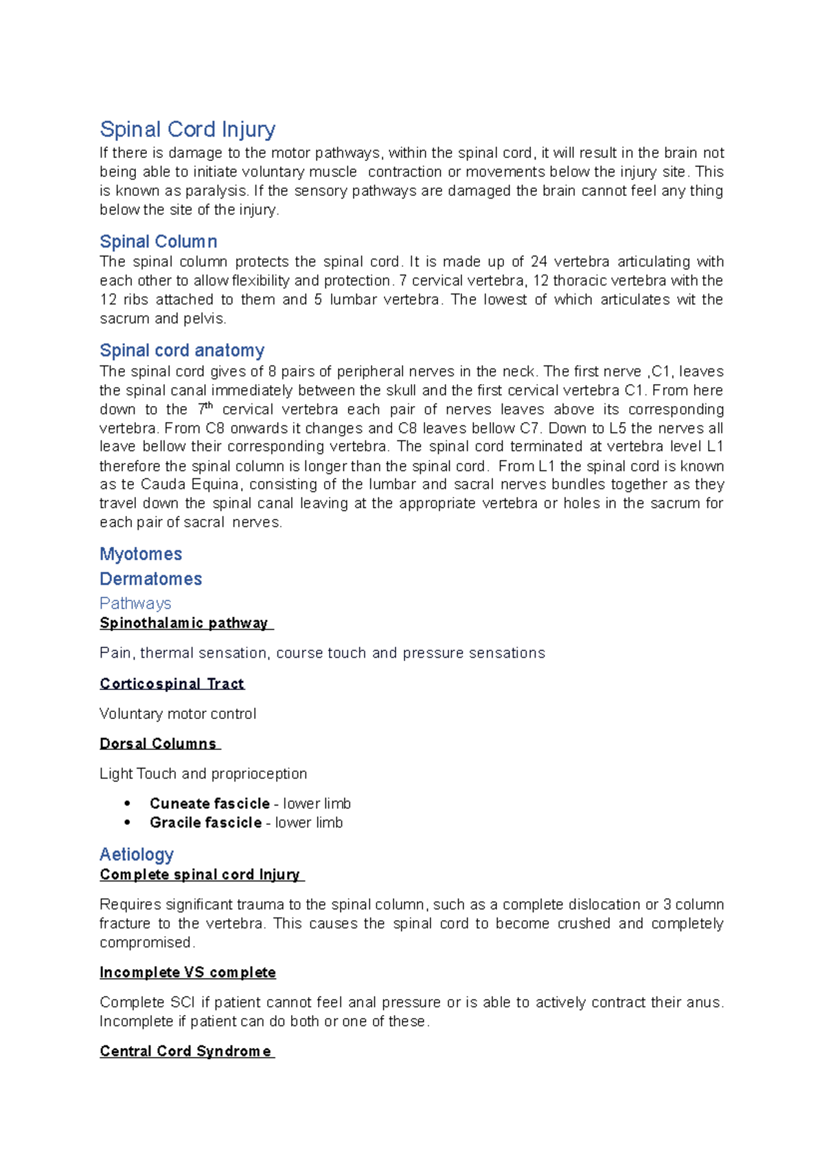 Spinal cord injuries - Notes on the different classifications of SCI ...