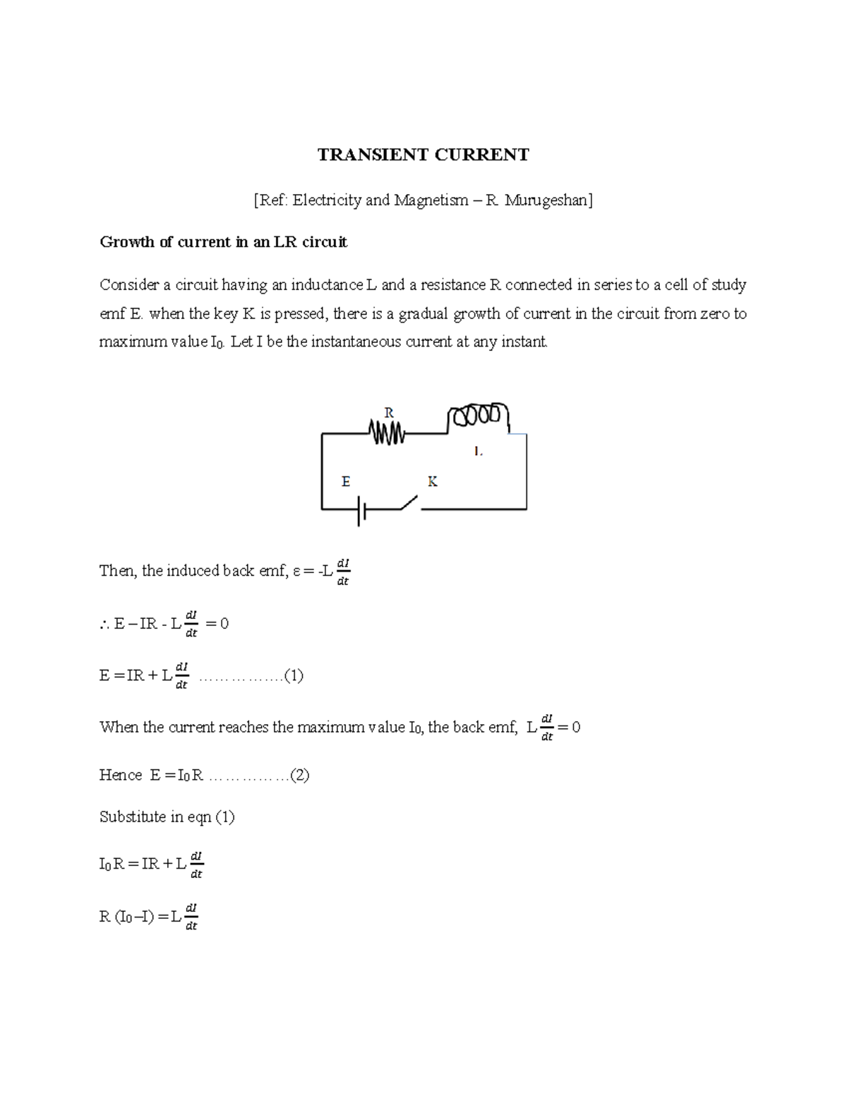 Transient Current - notes - TRANSIENT CURRENT [Ref: Electricity and ...
