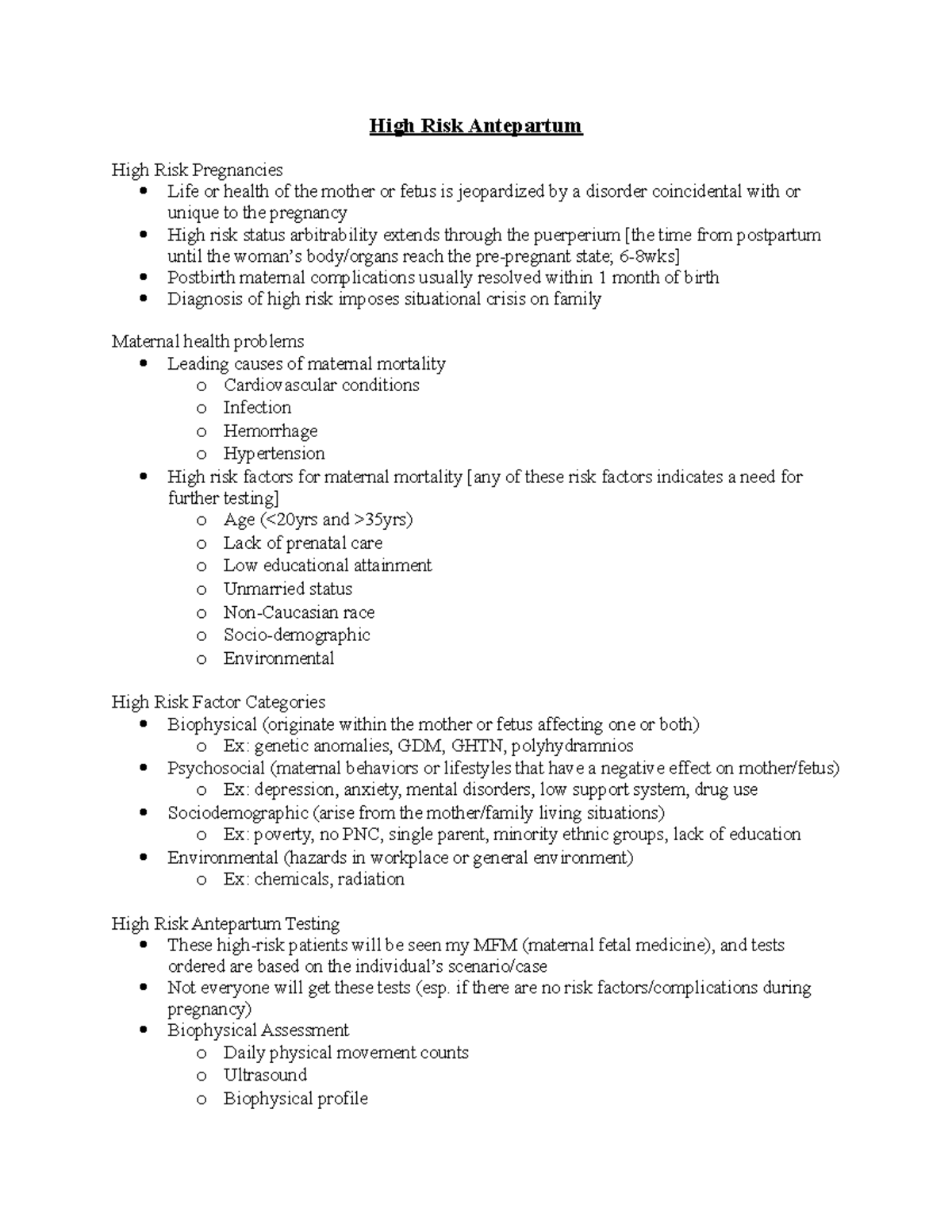 OB - High Risk AP - Lecture notes - High Risk Antepartum High Risk ...