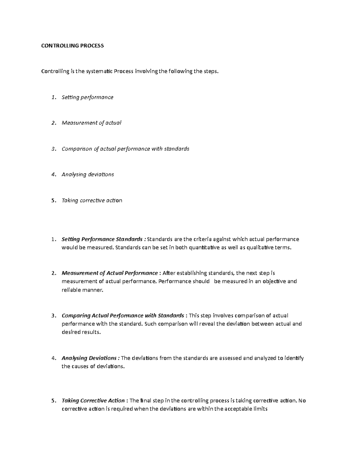 Controlling Process - Business studies - CONTROLLING PROCESS ...