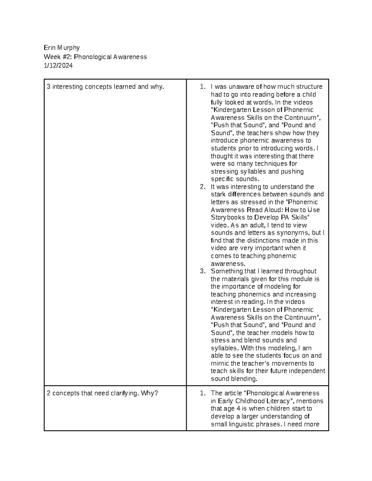 Week#2 Phonological Awareness - Google Docs - Erin Murphy Week #2 ...