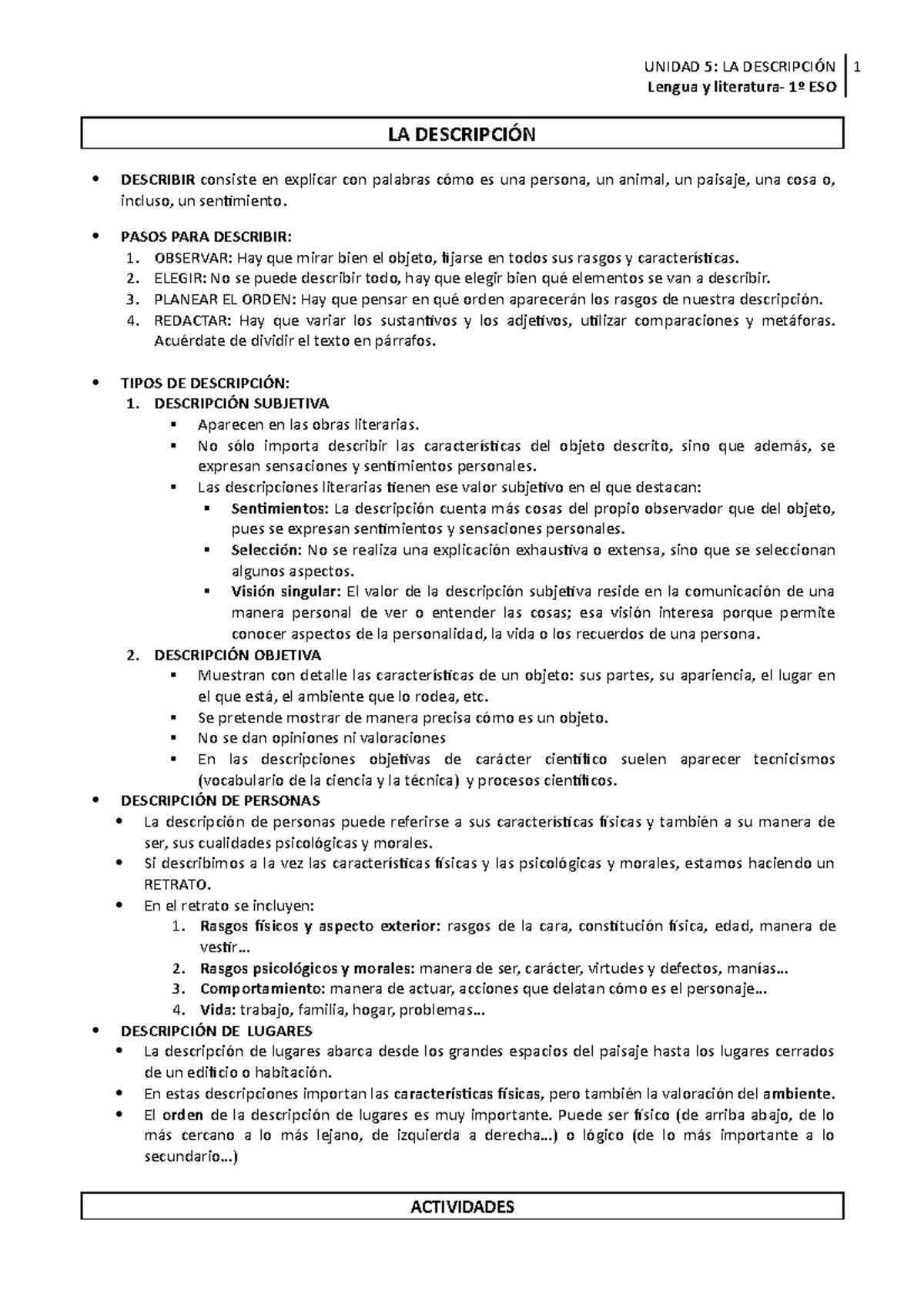La-descripcic 3b3n - La descripción - Lengua y literatura- 1º ESO LA ...