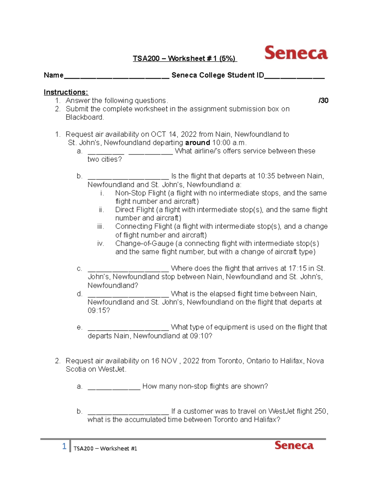 TSA200-Worksheet #1 2022(1) (11)(1) - TSA200 – Worksheet # 1 (5%) Name