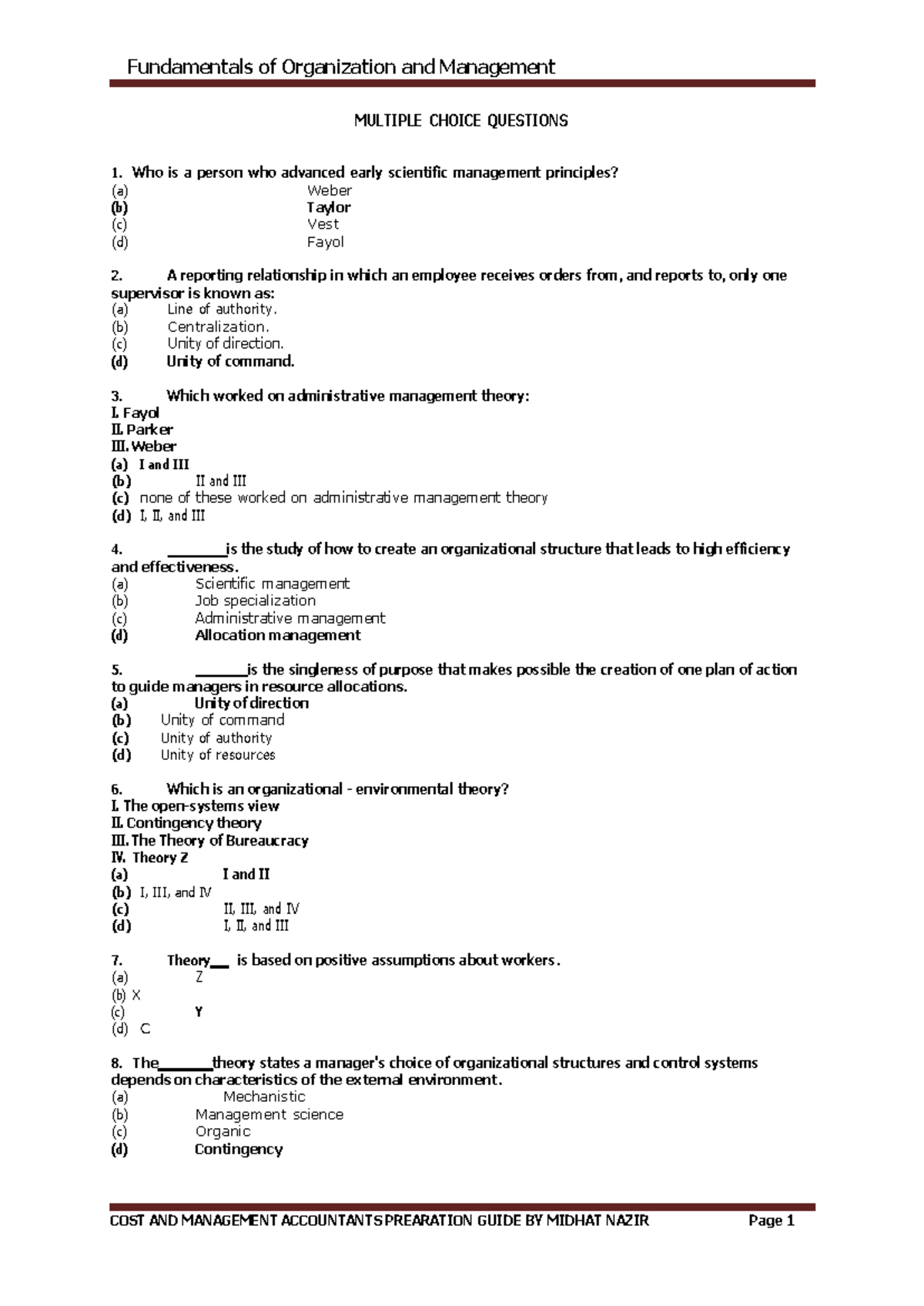 FOM MCQ WITH Answer ALL PDF - MULTIPLE CHOICE QUESTIONS 1. Who is a ...