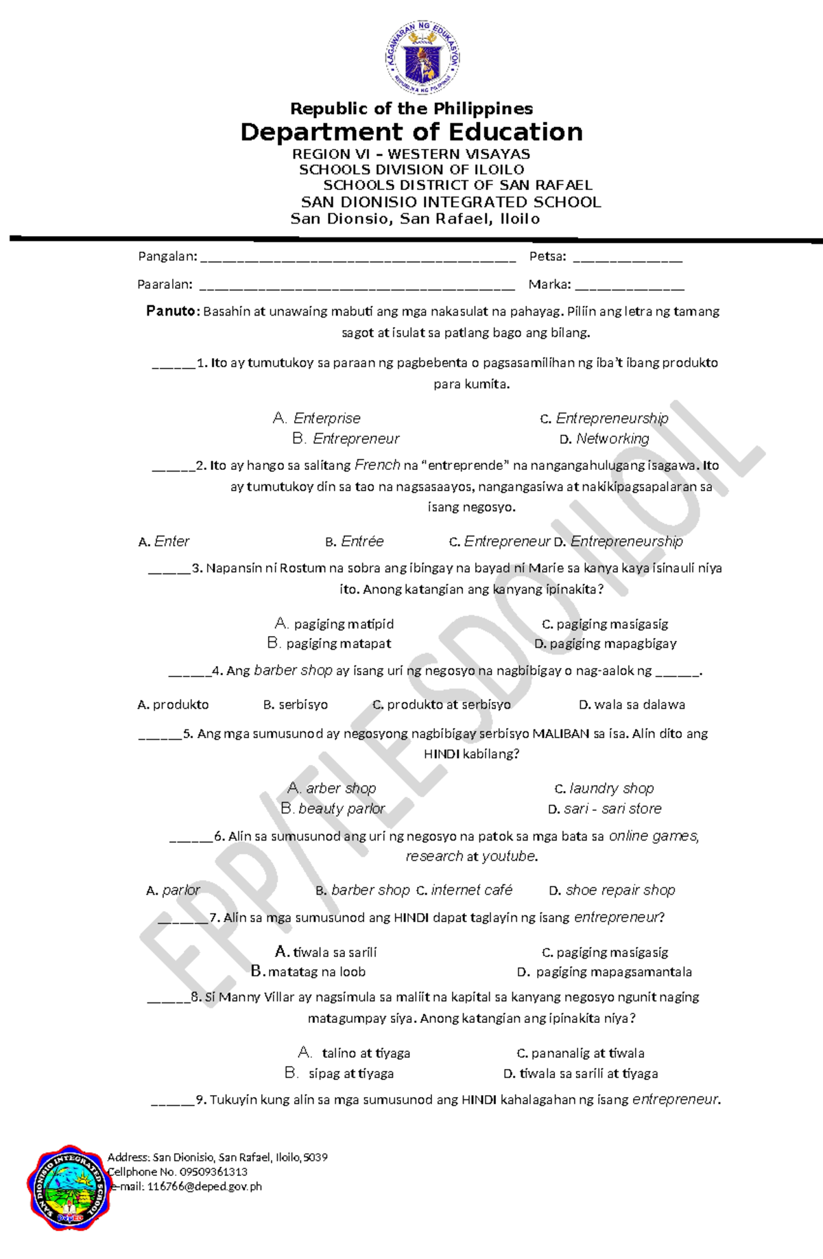 3rd-quarter-exam - Department of Education REGION VI – WESTERN VISAYAS ...