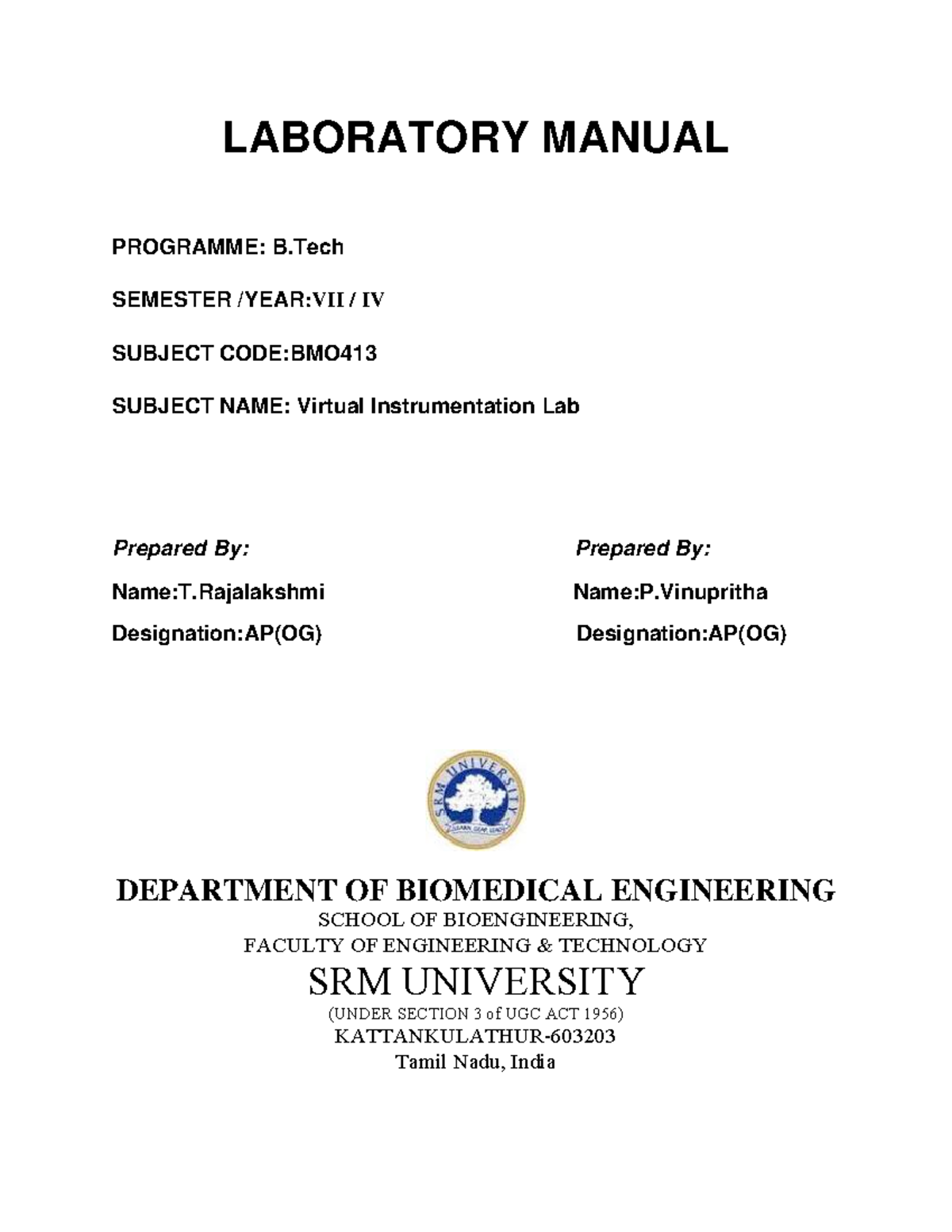 Vilabmanual - It's useful - LABORATORY MANUAL PROGRAMME: B SEMESTER ...