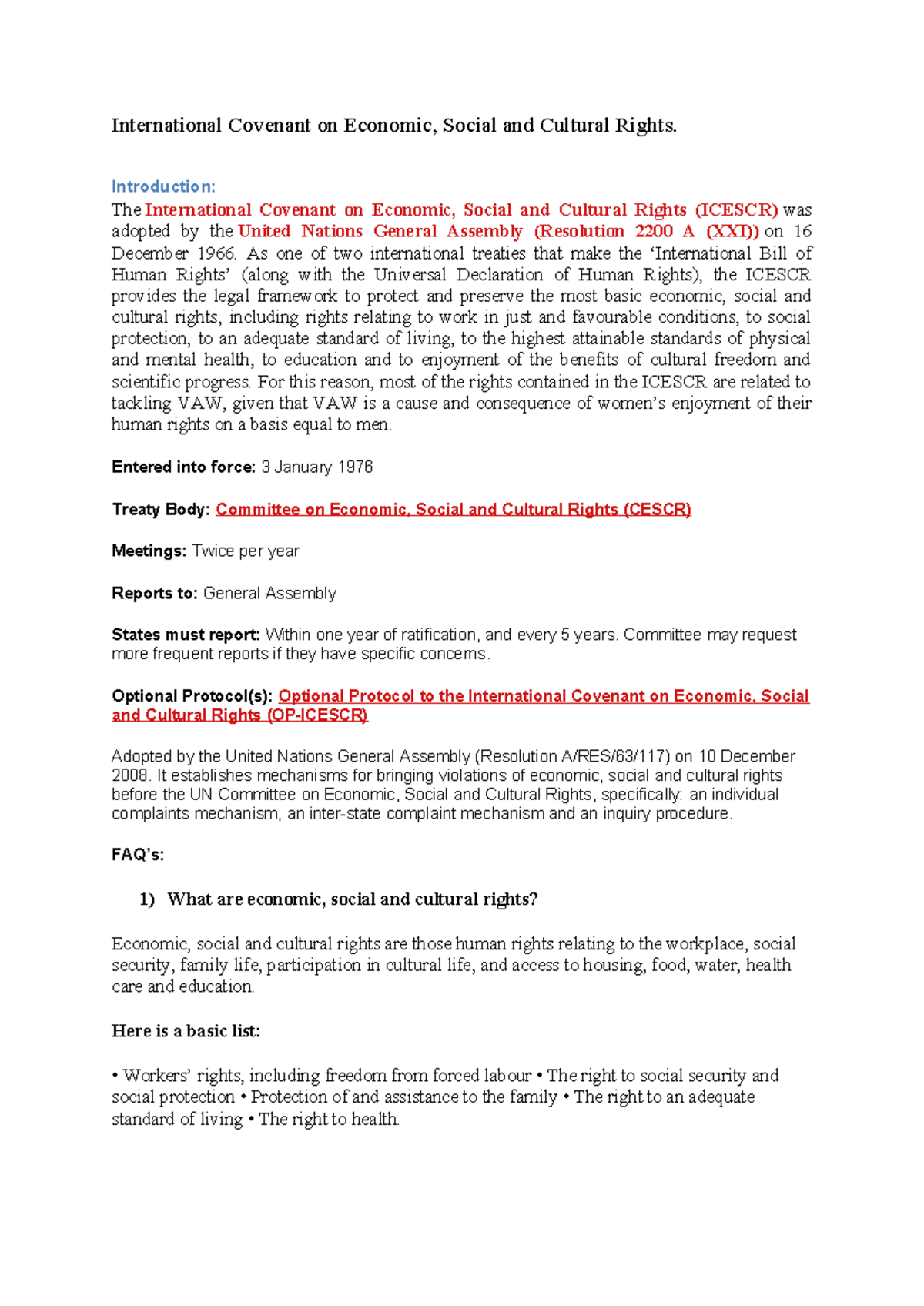 Icescr Notes - International Covenant on Economic, Social and Cultural ...