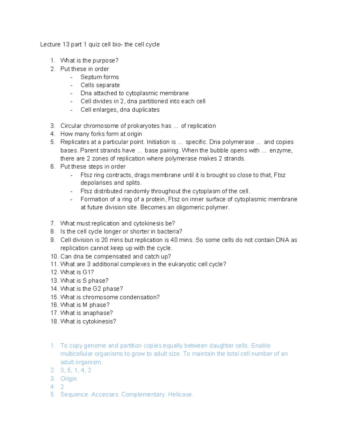 Lecture 13 part 1 quiz cell bio- the cell cycle - Lecture 13 part 1 quiz cell bio- the cell ...
