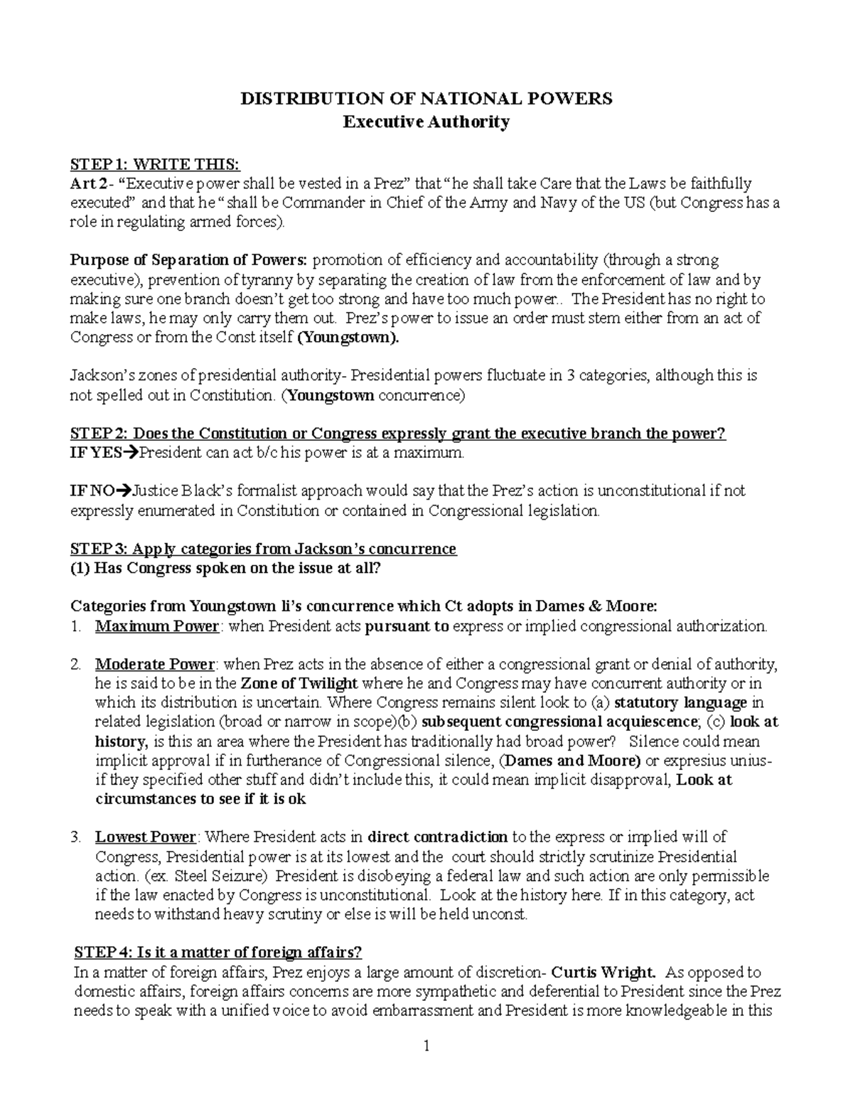 139559214-Con-Law-Steps - DISTRIBUTION OF NATIONAL POWERS Executive ...