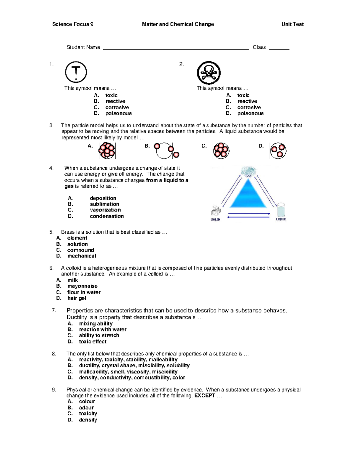 Matter and Chemical Change Final Unit Test Summary - Studocu