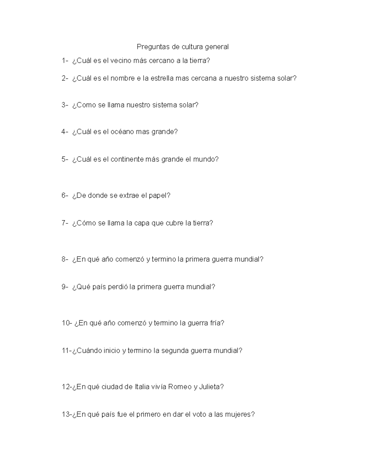 Preguntas de cultura general - Studocu