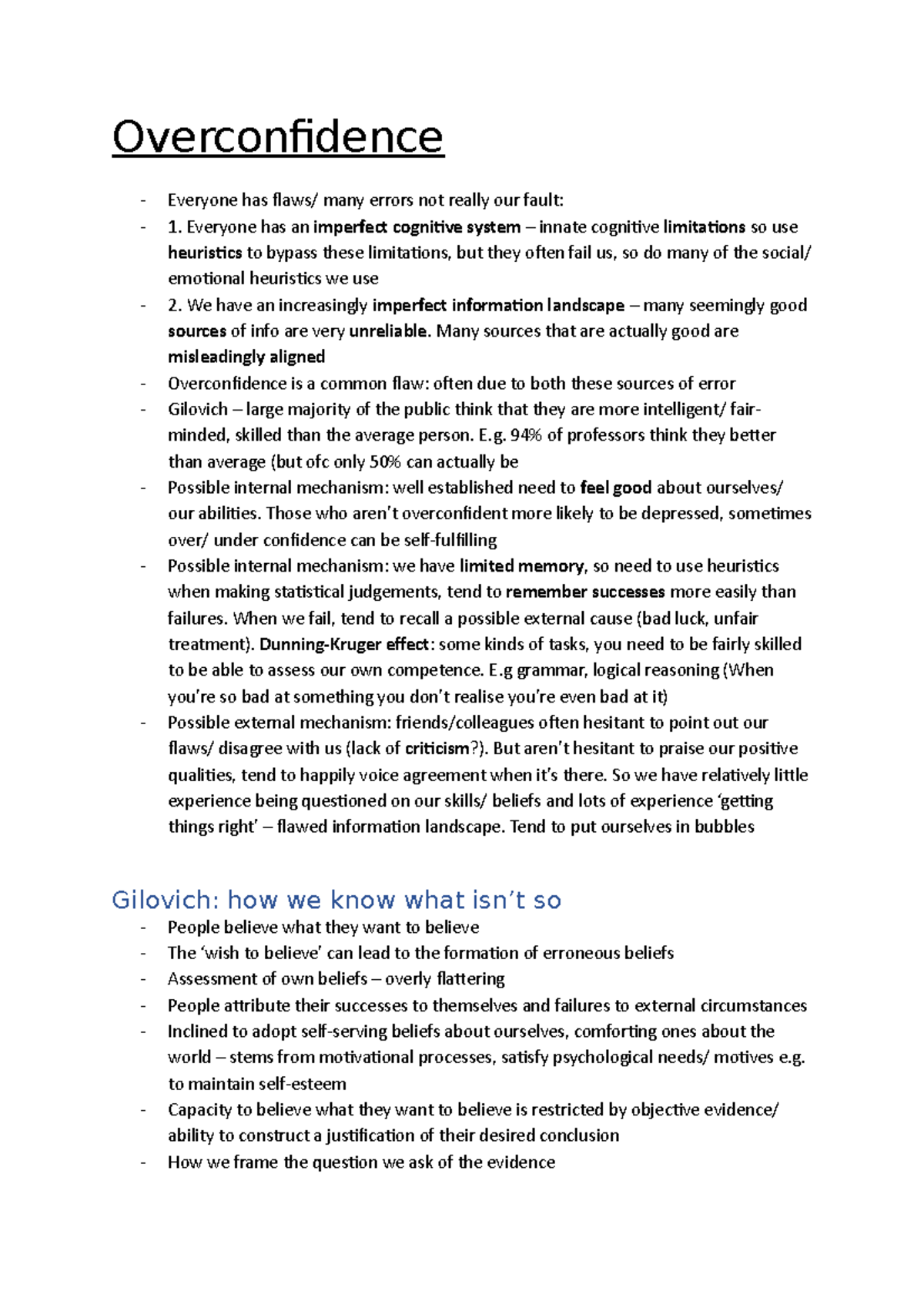 Week 1 phil lecture overconfidence - Overconfidence Everyone has flaws ...