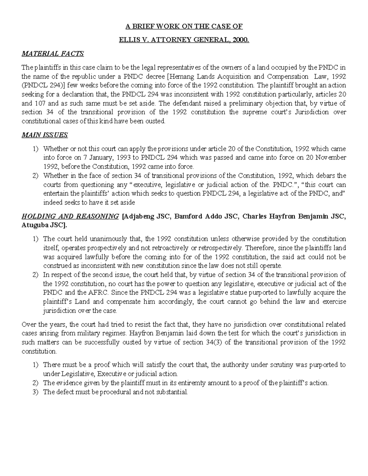 Ellis V Attorney General. Brief 083914 - A BRIEF WORK ON THE CASE OF ...