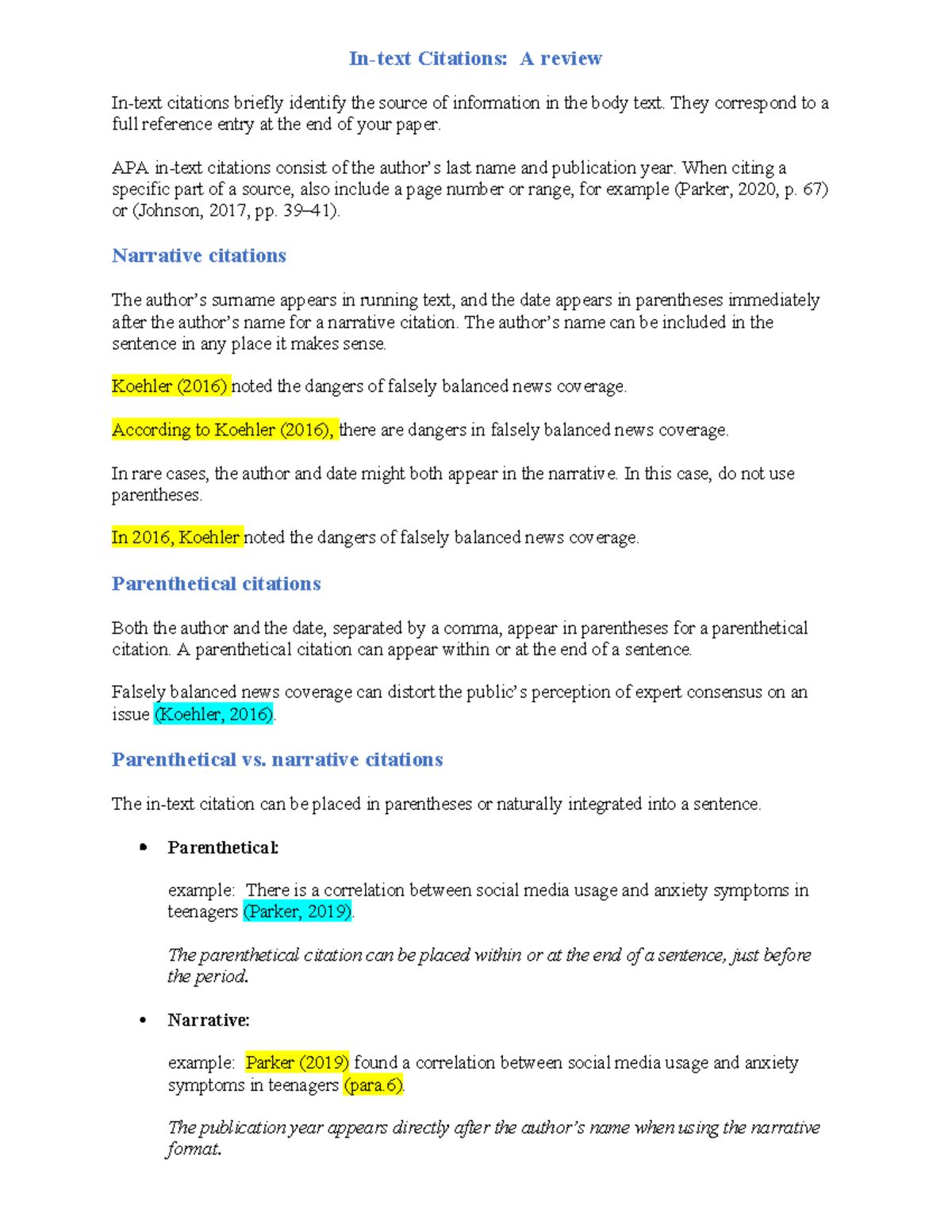 APA In-text Citations Review - In-text Citations: A review In-text ...