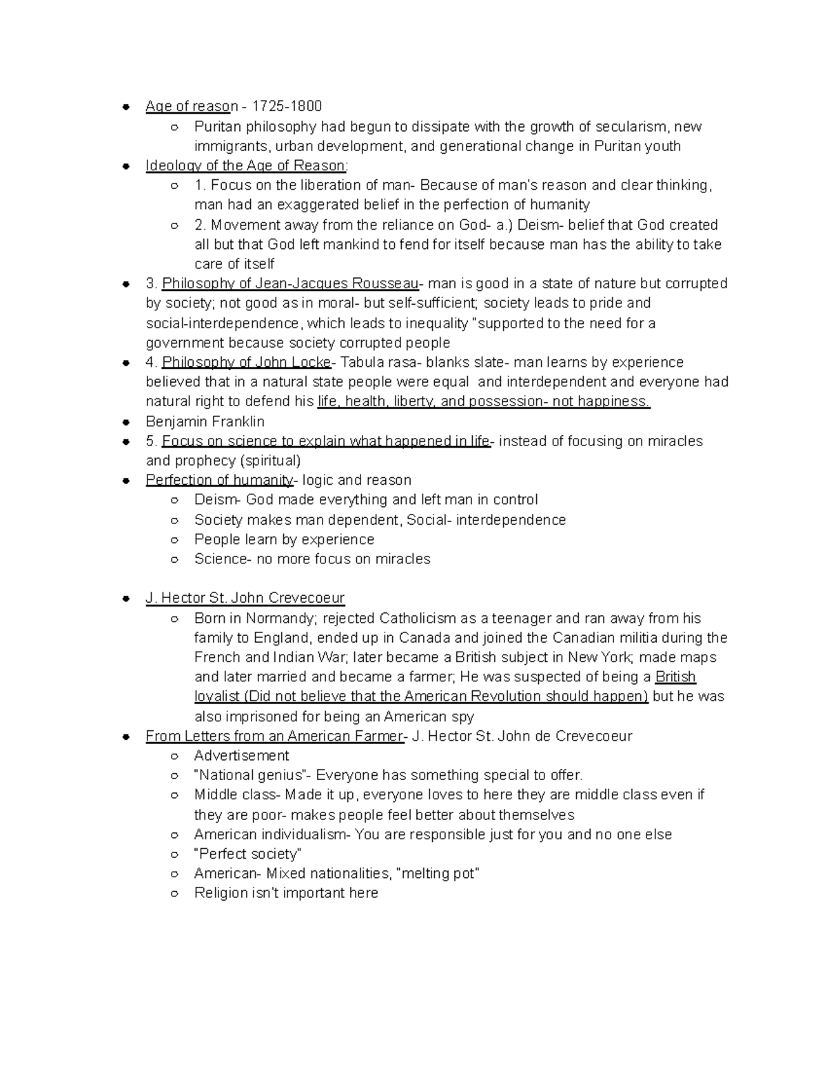 Test 2- American Lit Notes - Age of reason - 1725- Puritan philosophy ...