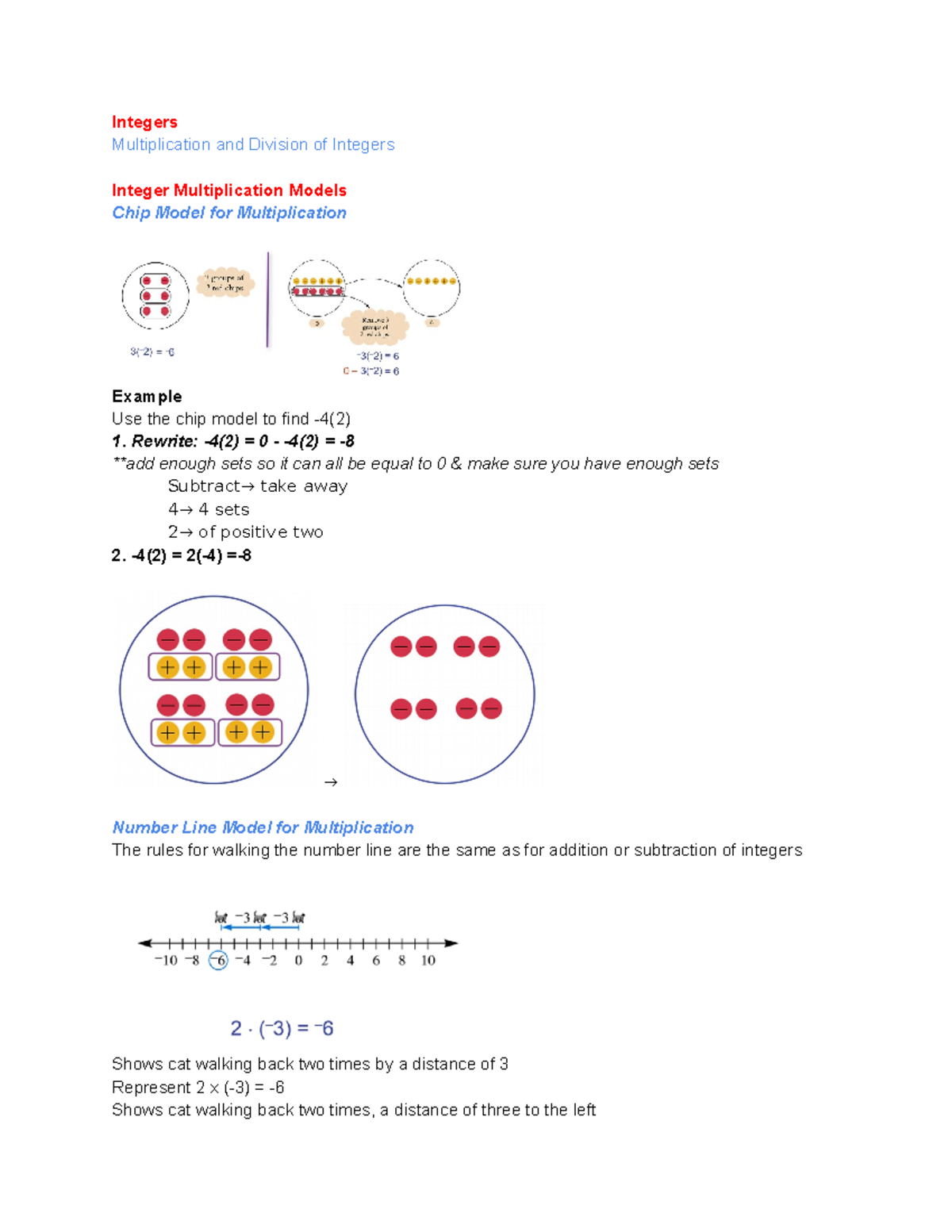 5.2 math notes operation theorems, models - Integers Multiplication and ...
