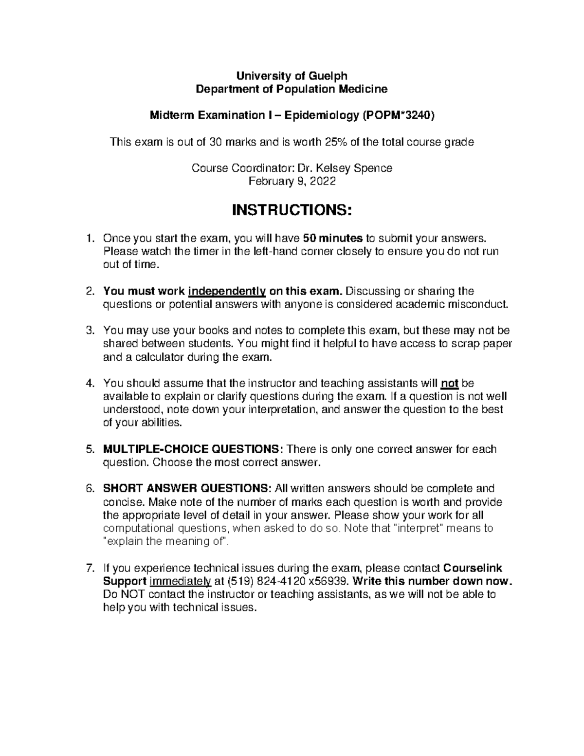 Practice Midterm 1 (2022) - Answers - University of Guelph Department of Population Medicine ...