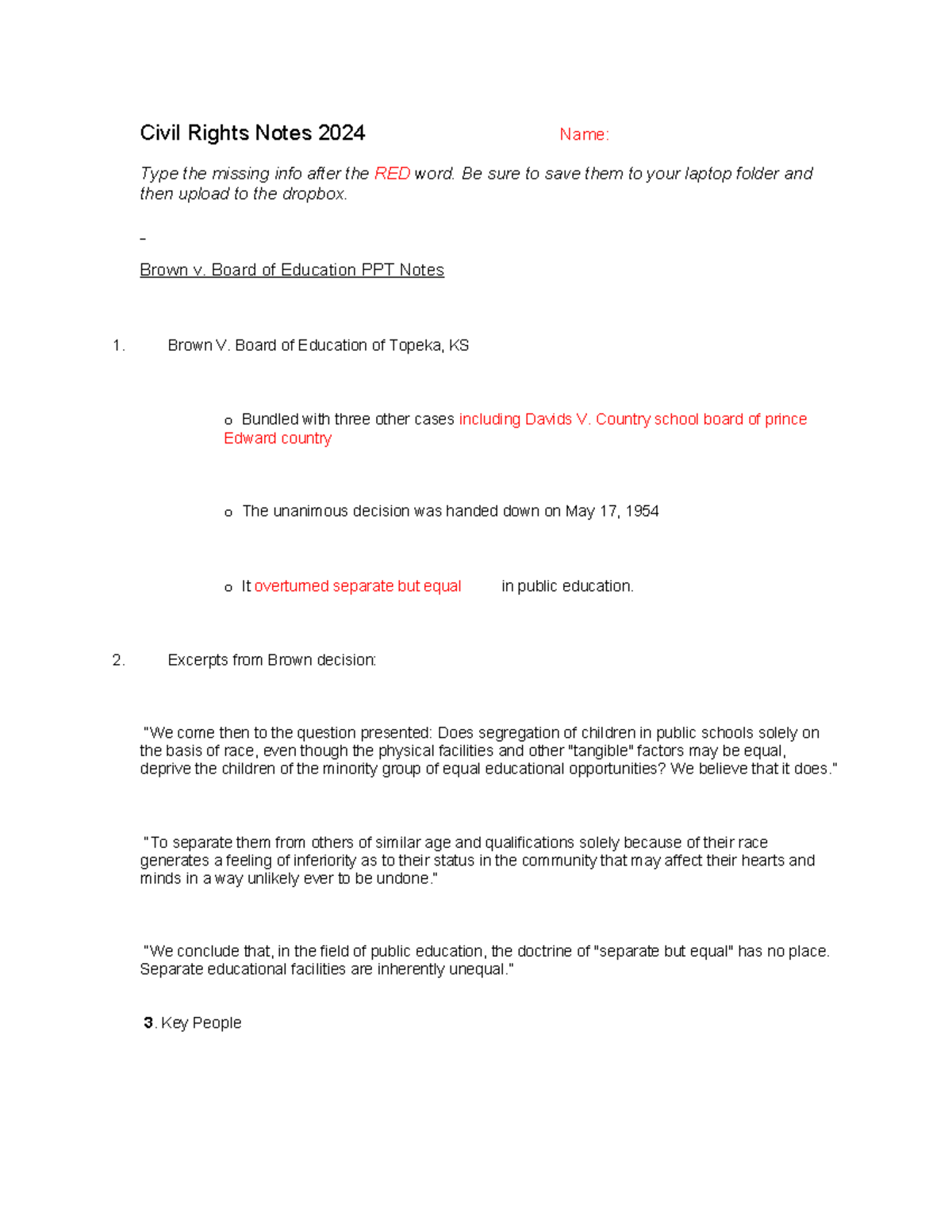 Civil Rights Movement PPTs Outline notes to complete - Civil Rights ...