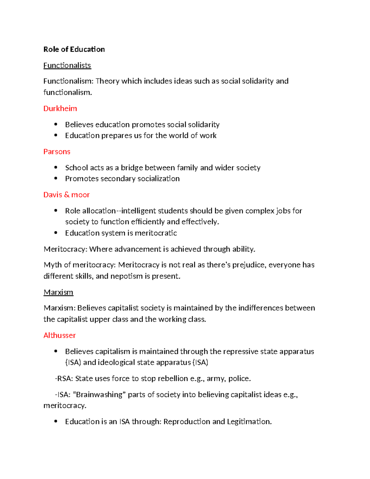 Sociology AQA Paper 1 Education - Role of Education Functionalists ...