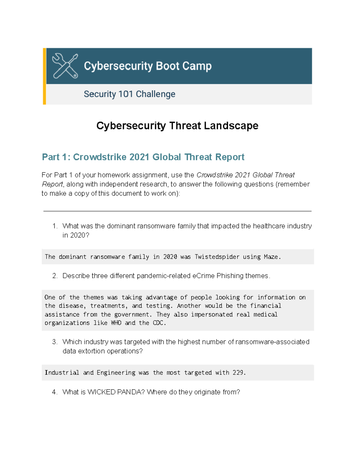 Security 101 Challenge (new) - Cybersecurity Threat Landscape Part 1 ...