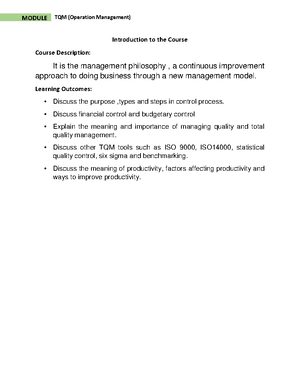 Pretest- Chapter 2OM - Activity under the advisory of Mr. Tan - MODULE ...