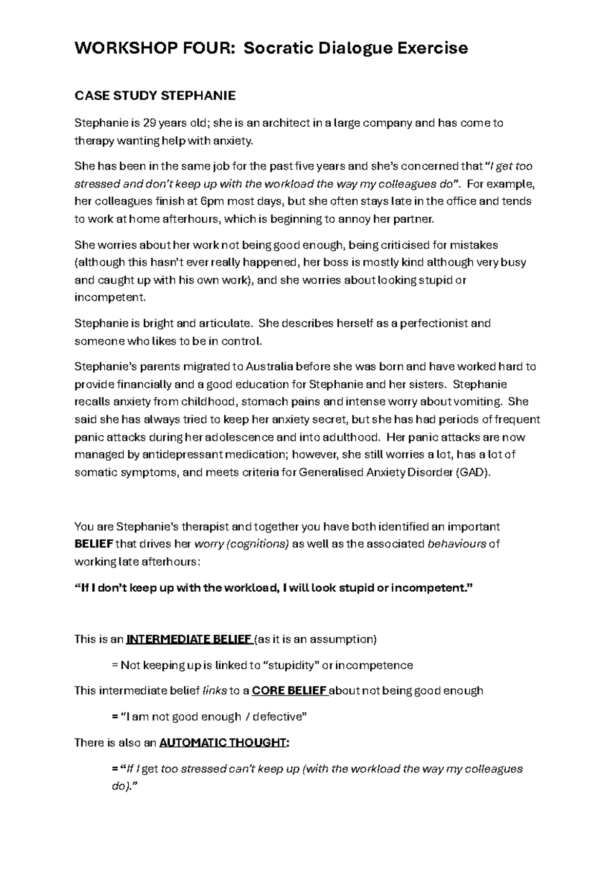 Socratic Dialogue Exercise with Case Study - WORKSHOP FOUR: Socratic Dialogue Exercise CASE ...