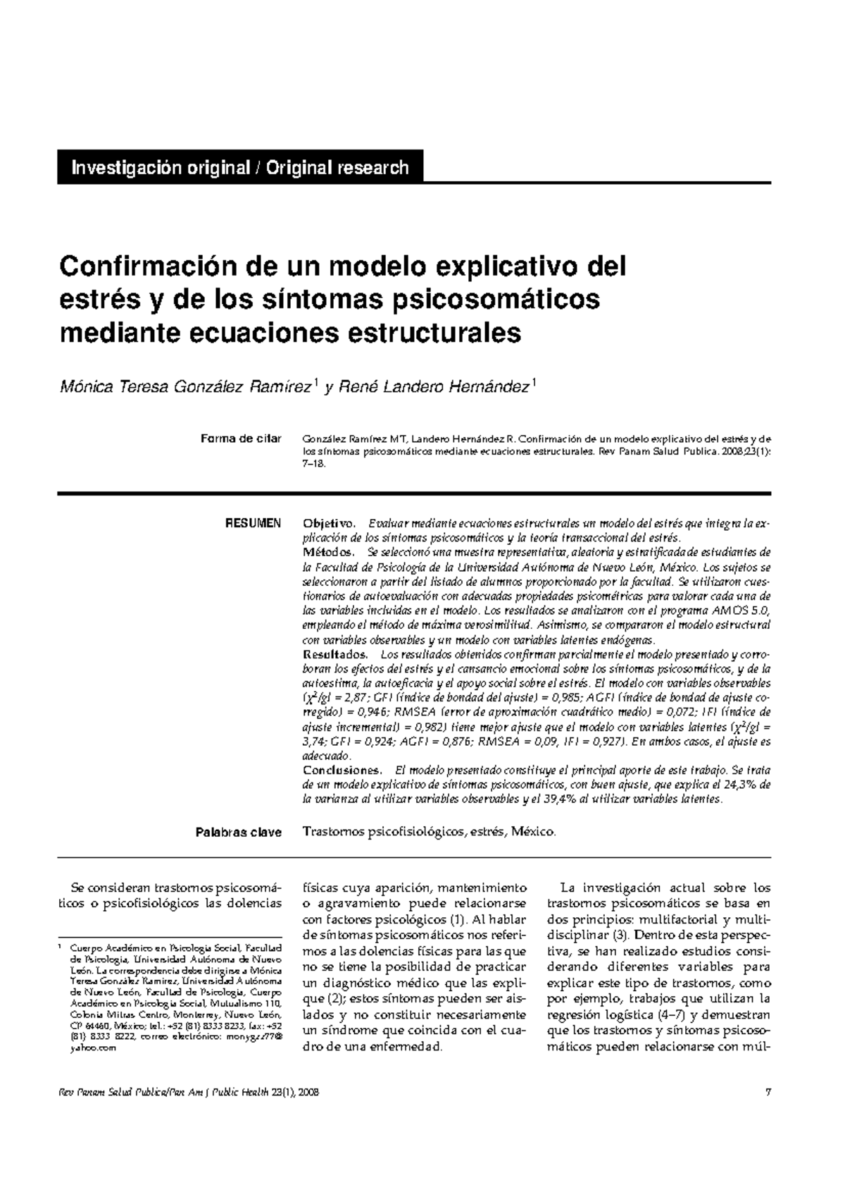 Modelo Procesual del estres - Confirmación de un modelo explicativo del ...