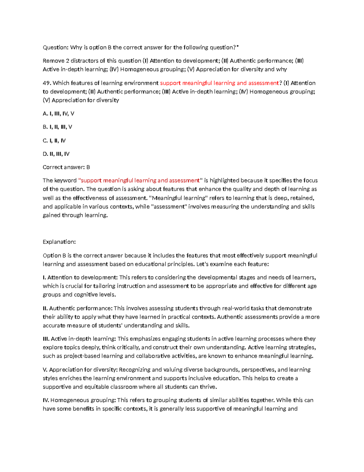 Edu 531 2 - wqeq - Question: Why is option B the correct answer for the ...