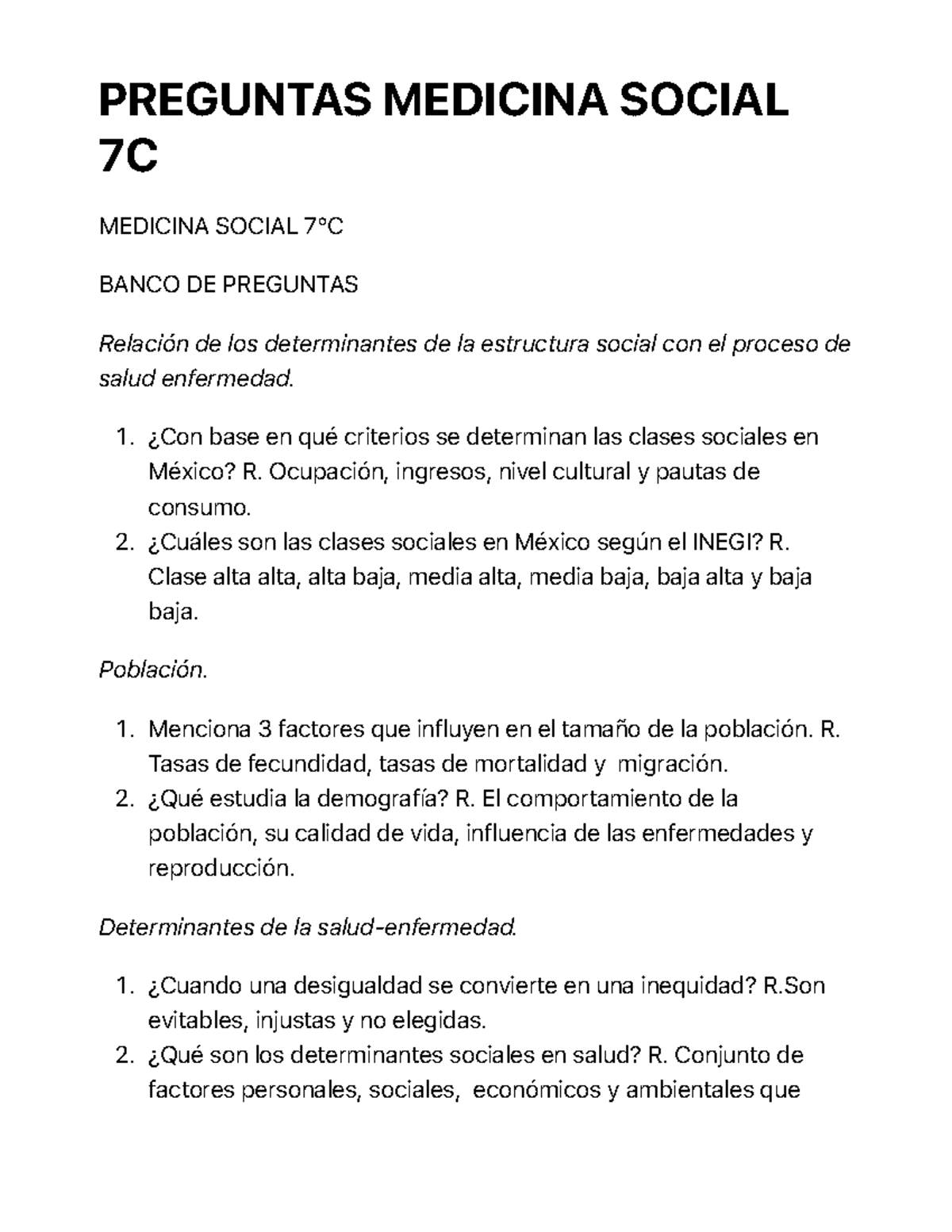 Preguntas Medicina Social 7C - PREGUNTAS MEDICINA SOCIAL 7C MEDICINA ...