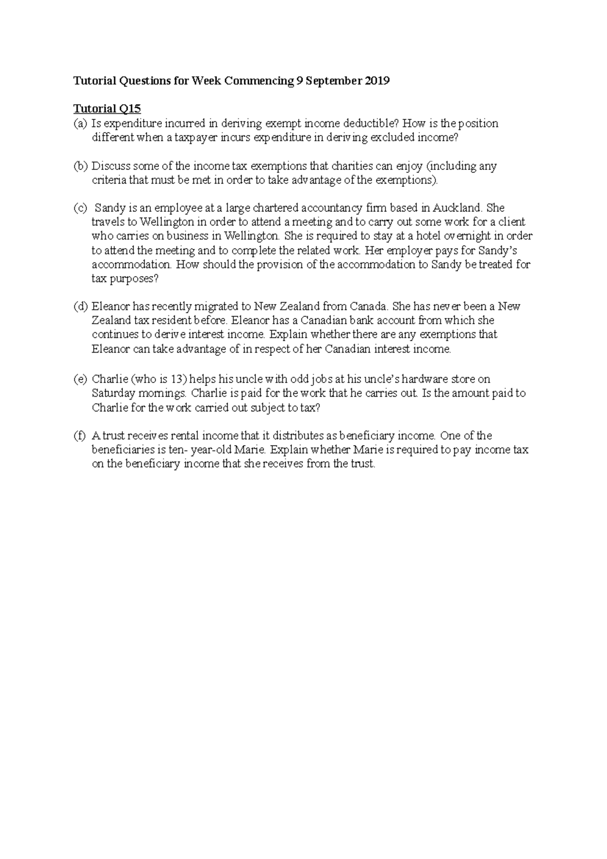 07 Tutorial - Tutorial Questions for Week Commencing 9 September 2019 ...