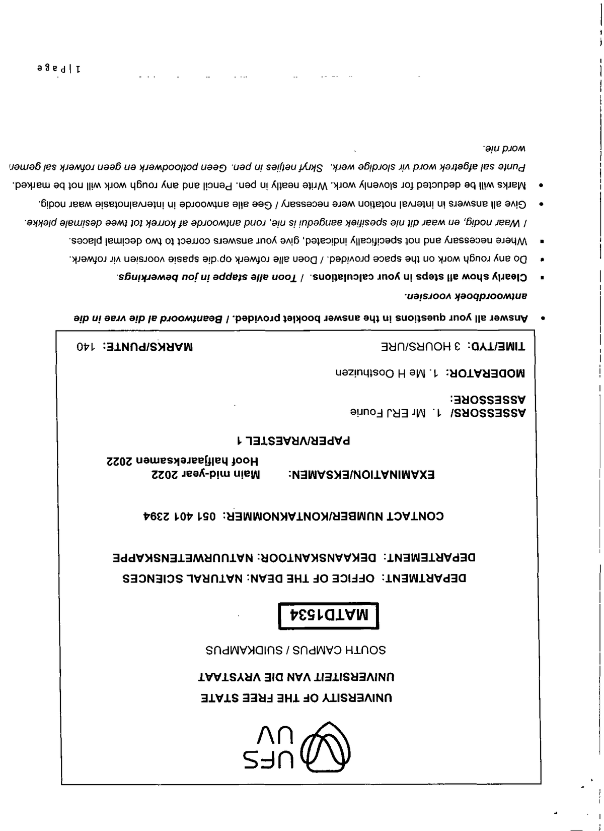 321Z68S 001JJSF7K00044 H - UFS UV UNIVERSITY OF THE FREE STATE ...