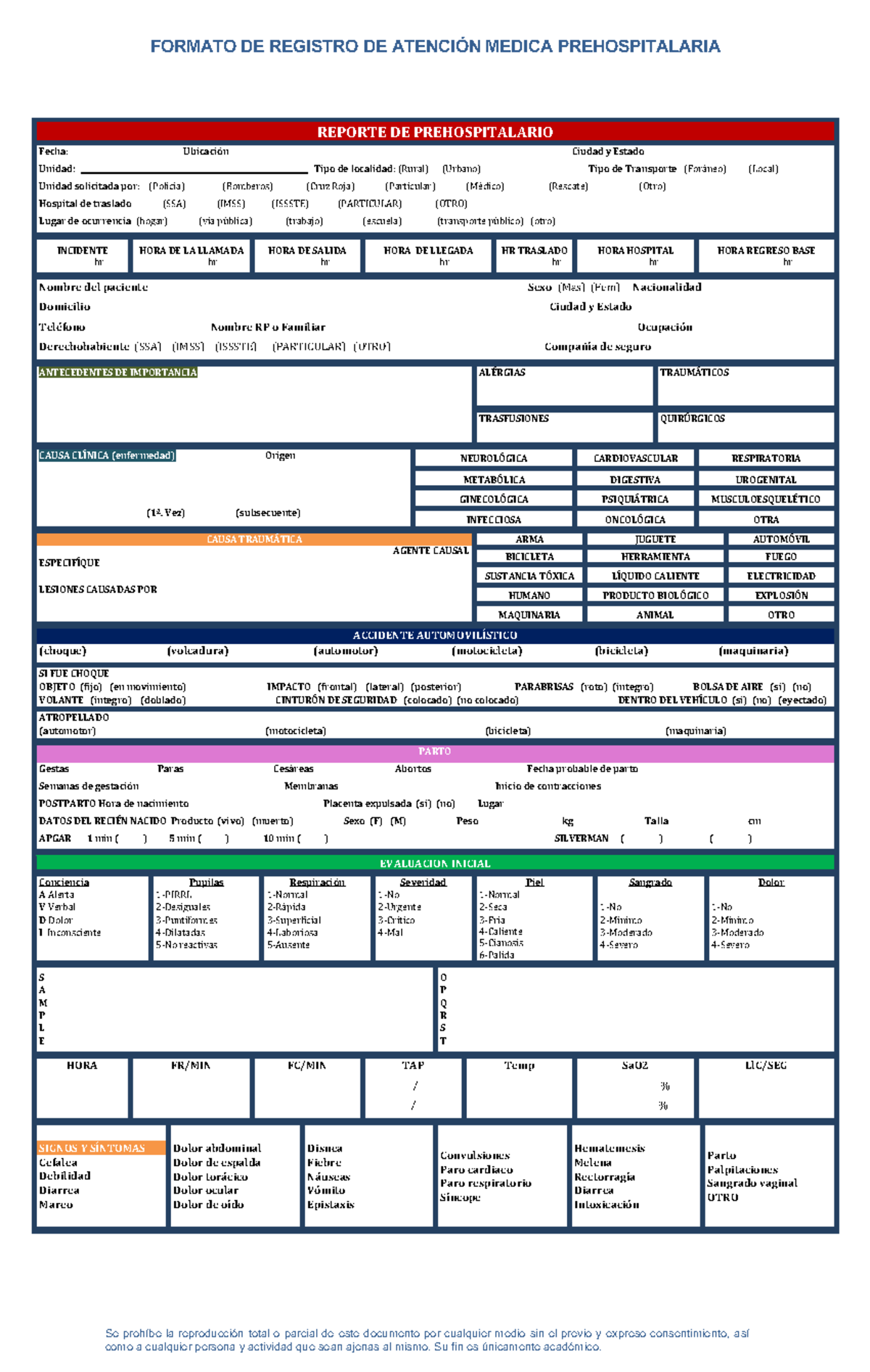 Guía prehospitalaria de atención al paciente con trauma craneoencefálico - FORMATO DE REGISTRO ...