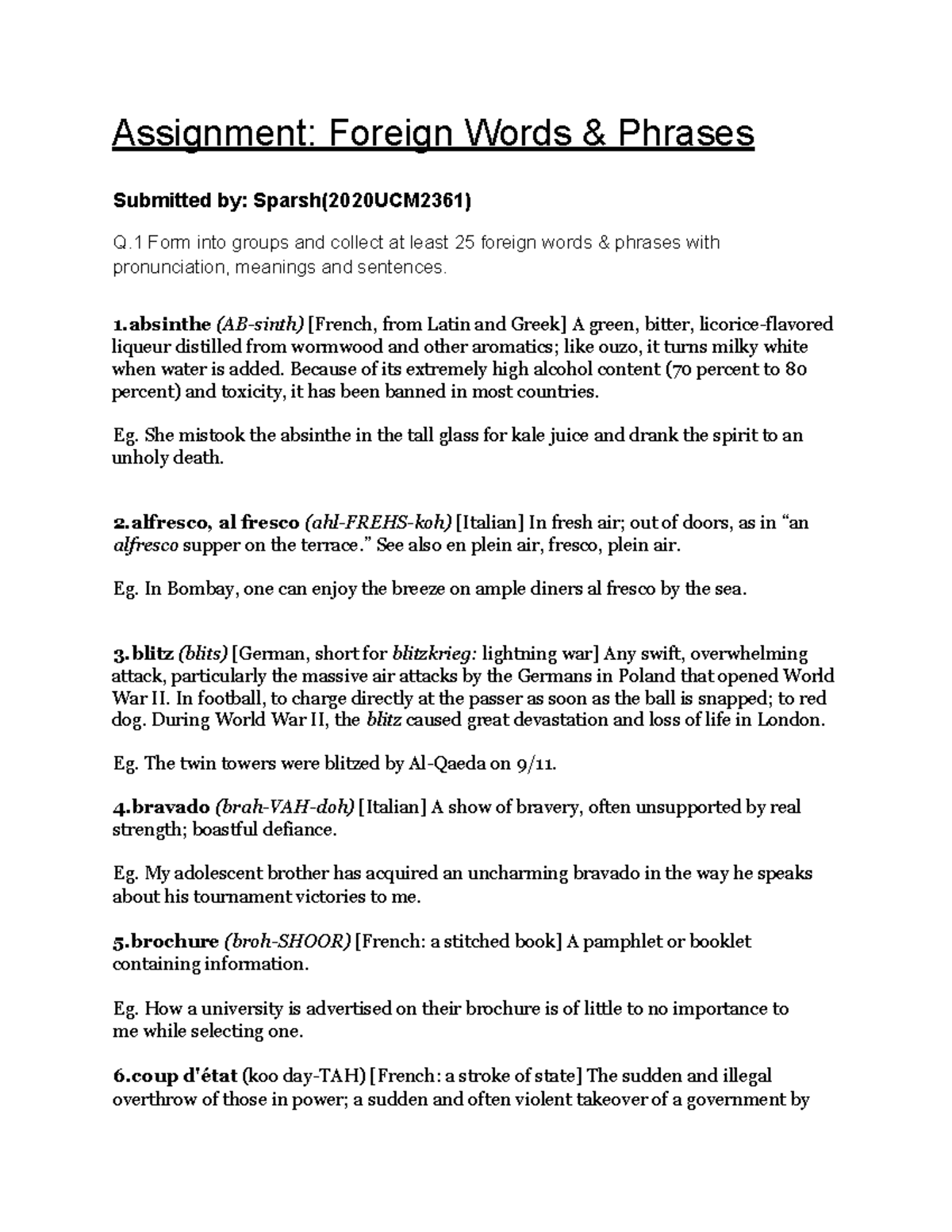 Foreign words & phrases - Assignment: Foreign Words & Phrases Submitted ...