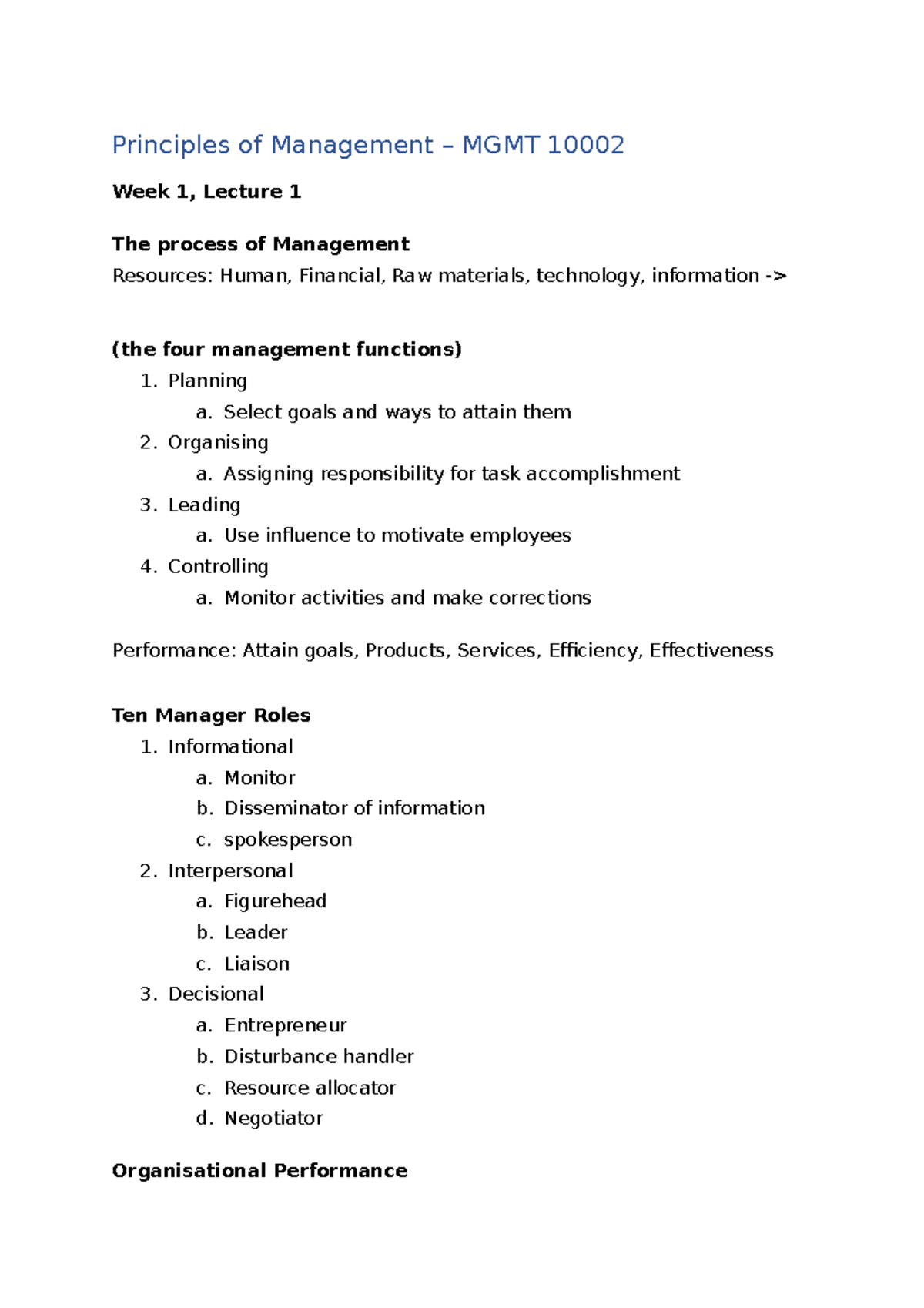 Principles of Management Week 1 - Principles of Management – MGMT 10002 ...
